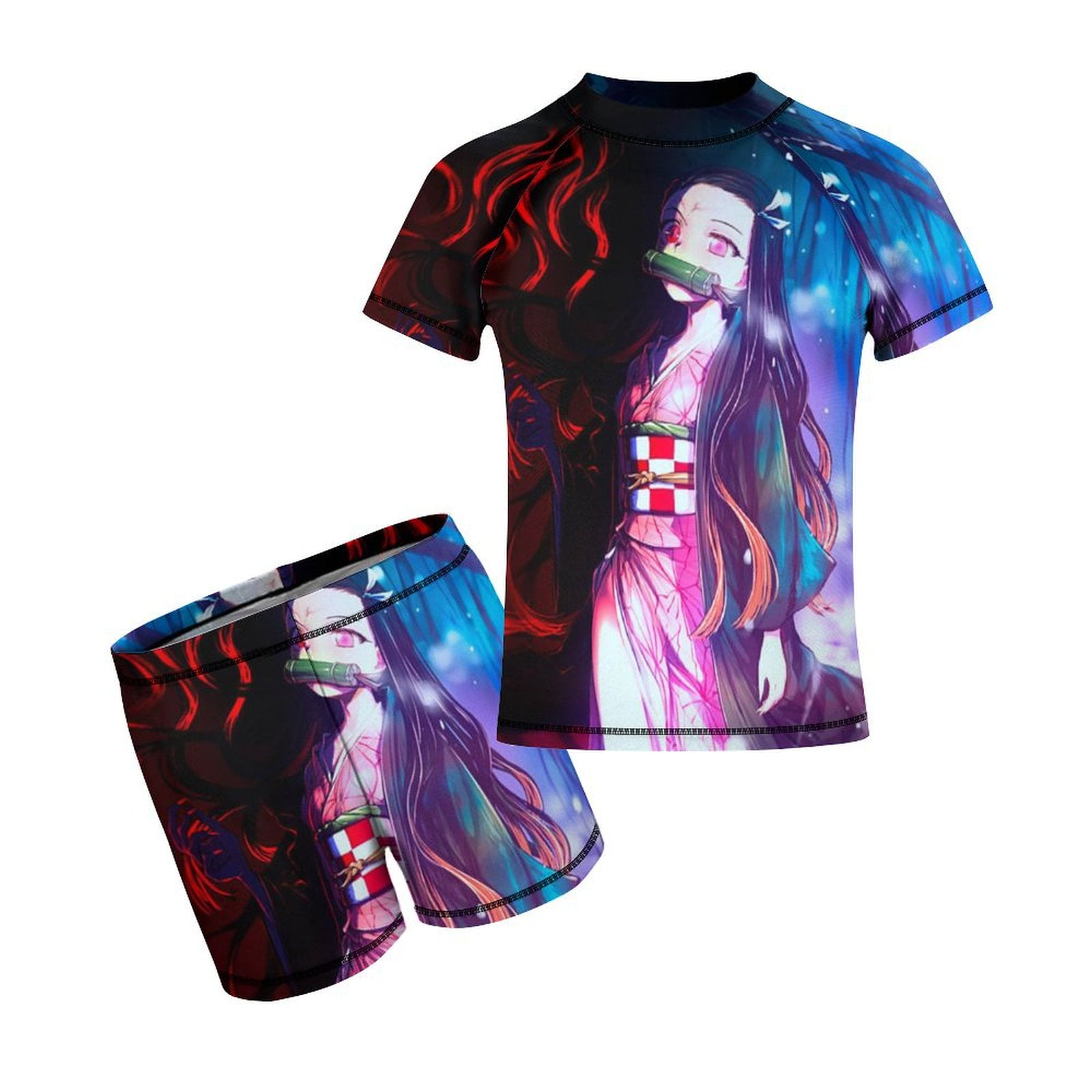 Demon Slayer Boys 2-Piece Swimsuit Set Bathing Suit Short Sleeve ...