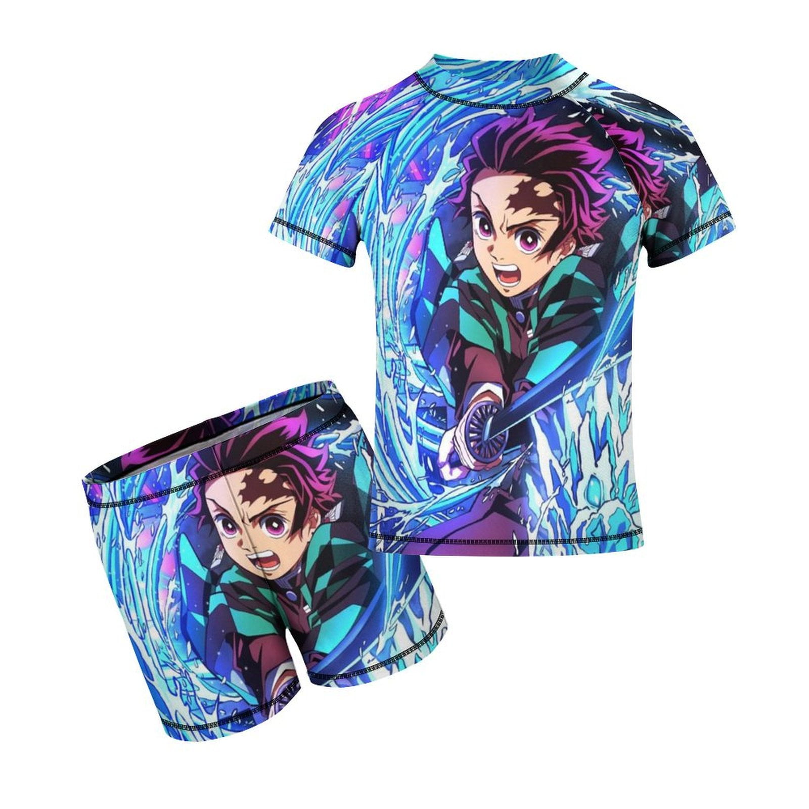 Demon Slayer Boys 2-Piece Swimsuit Set Bathing Suit Short Sleeve ...