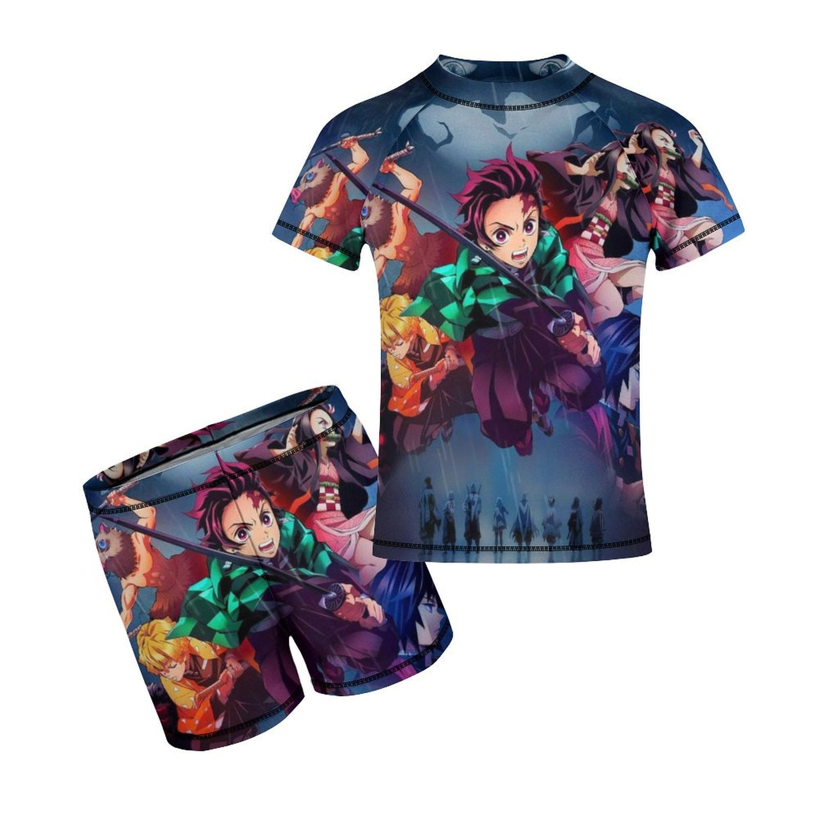 Demon Slayer Boys 2-Piece Swimsuit Set Bathing Suit Short Sleeve ...