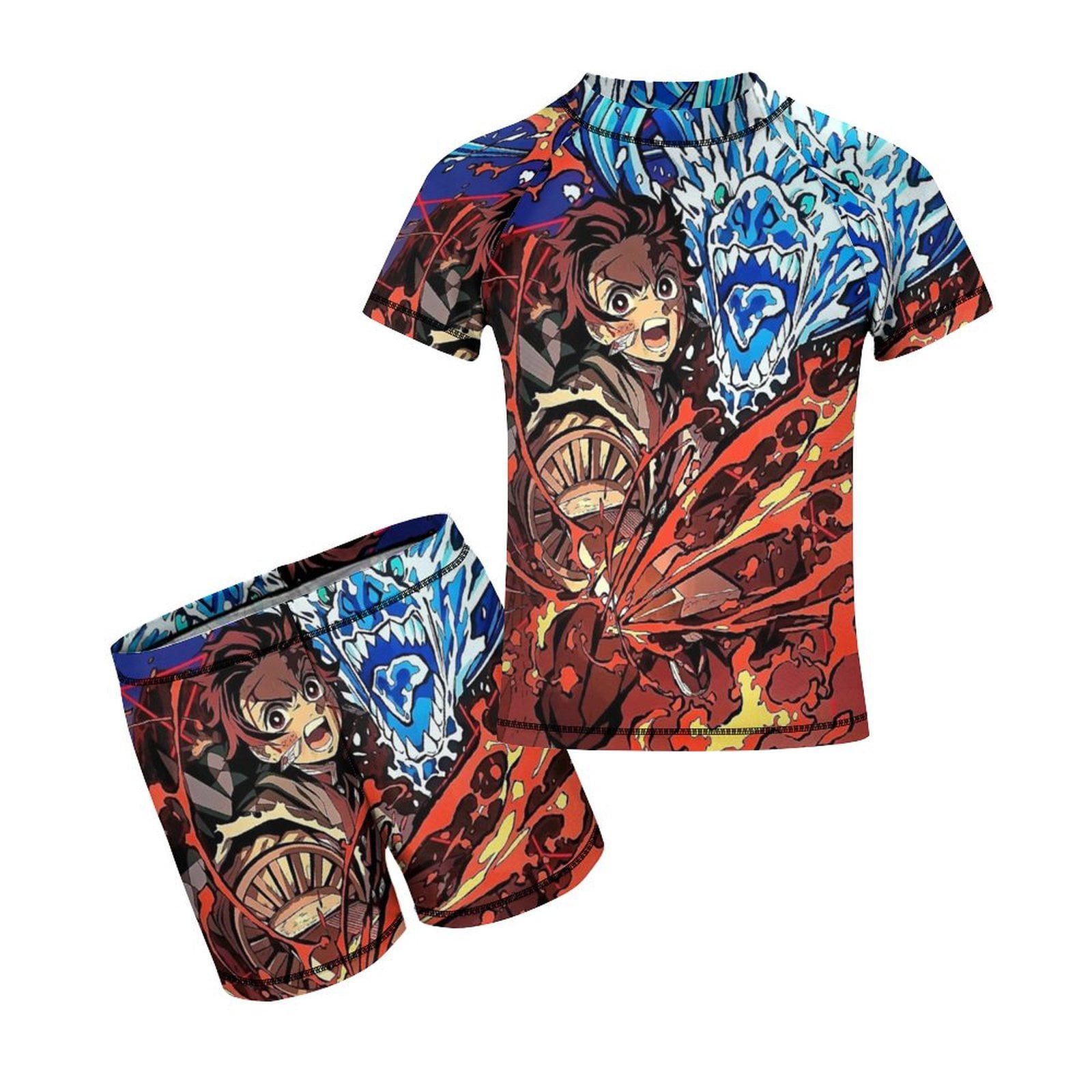 Demon Slayer Boys 2-Piece Swimsuit Set Bathing Suit Short Sleeve ...