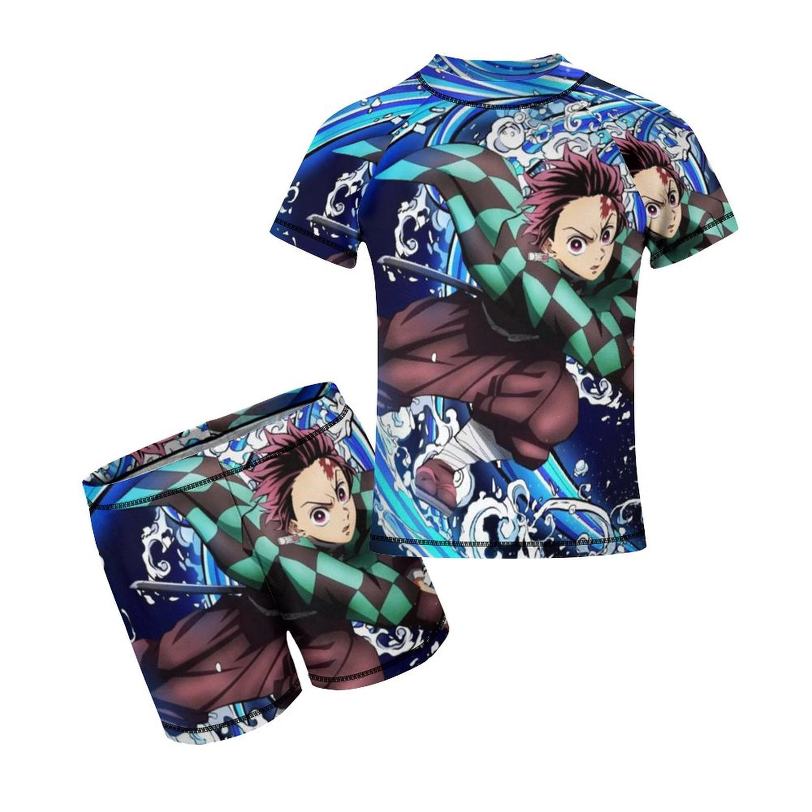 Demon Slayer Boys 2-Piece Swimsuit Set Bathing Suit Short Sleeve ...
