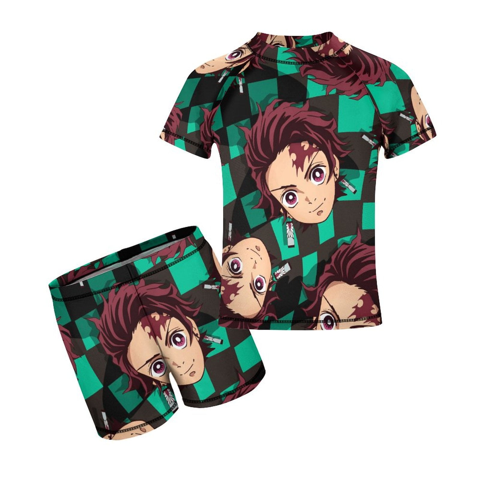 Demon Slayer Boys 2-Piece Swimsuit Set Bathing Suit Short Sleeve ...