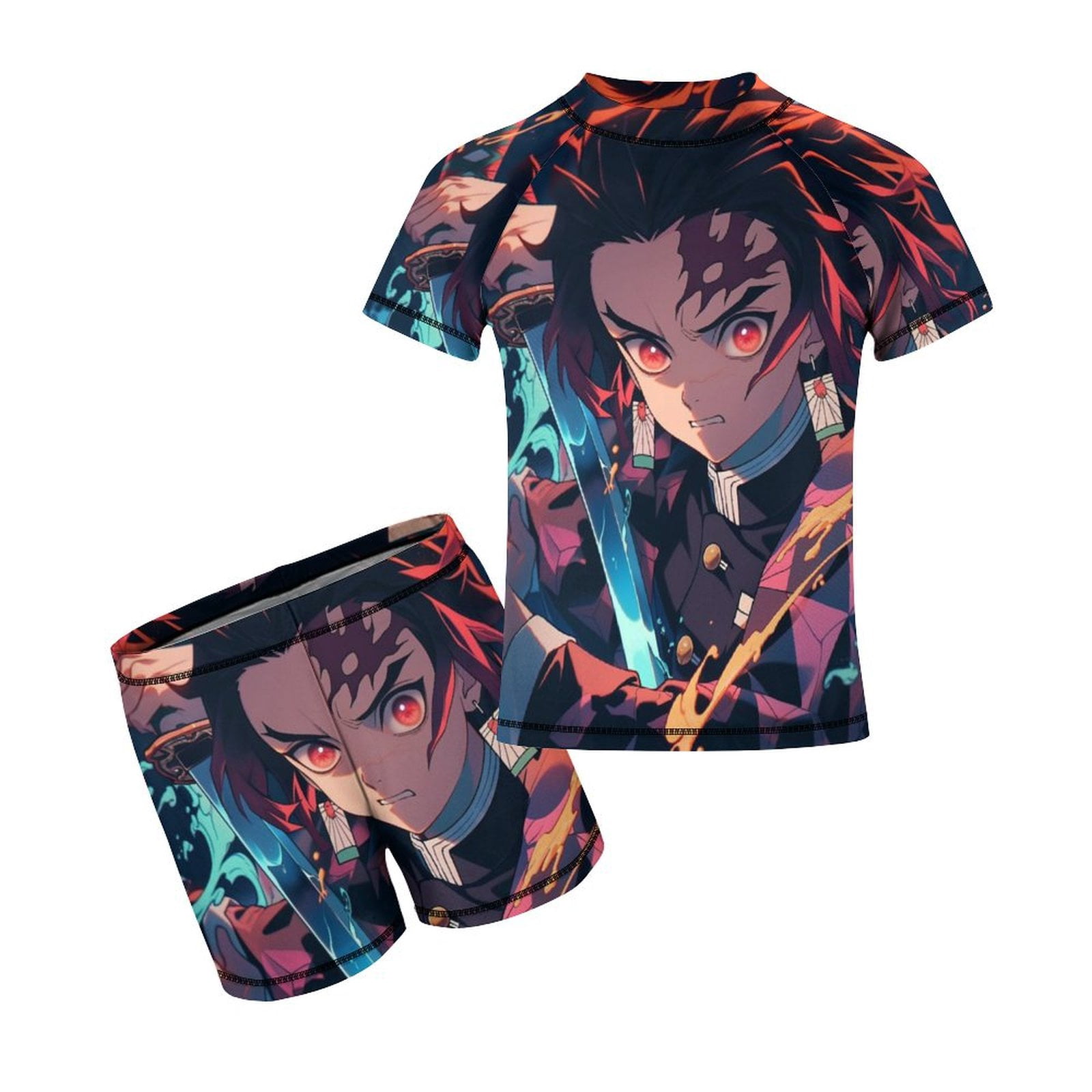 Demon Slayer Boys 2-Piece Swimsuit Set Bathing Suit Short Sleeve ...
