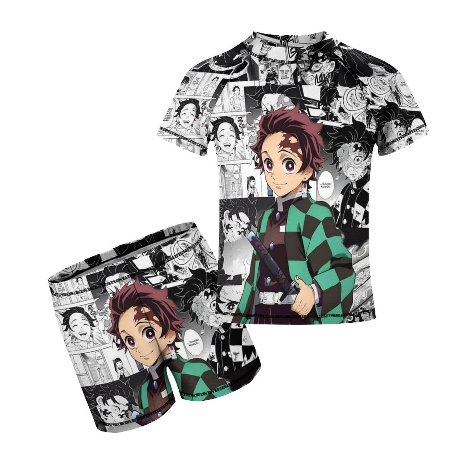 Demon Slayer Boys 2-Piece Swimsuit Set Bathing Suit Short Sleeve ...