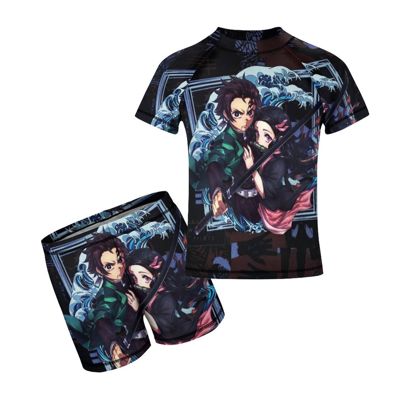 Demon Slayer Boys 2-Piece Swimsuit Set Bathing Suit Short Sleeve ...