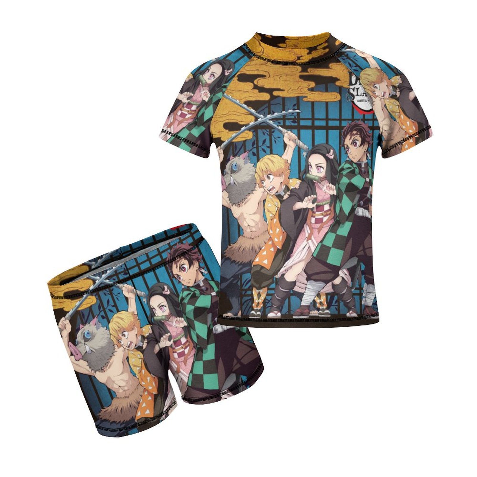 Demon Slayer Boys 2-Piece Swimsuit Set, Short Sleeve Rash Guard & Swim ...