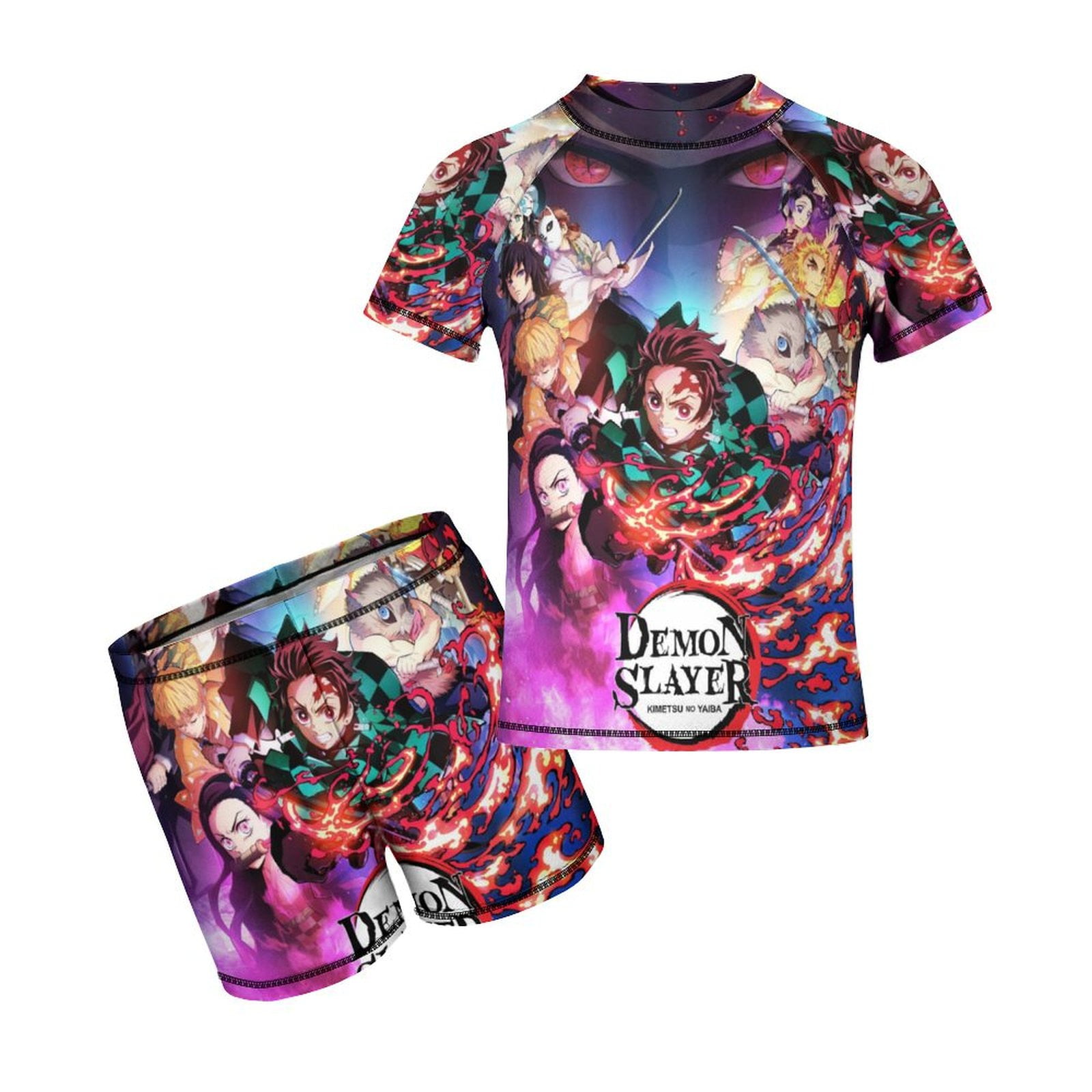Demon Slayer Boys 2-Piece Swimsuit Set, Short Sleeve Rash Guard & Swim ...
