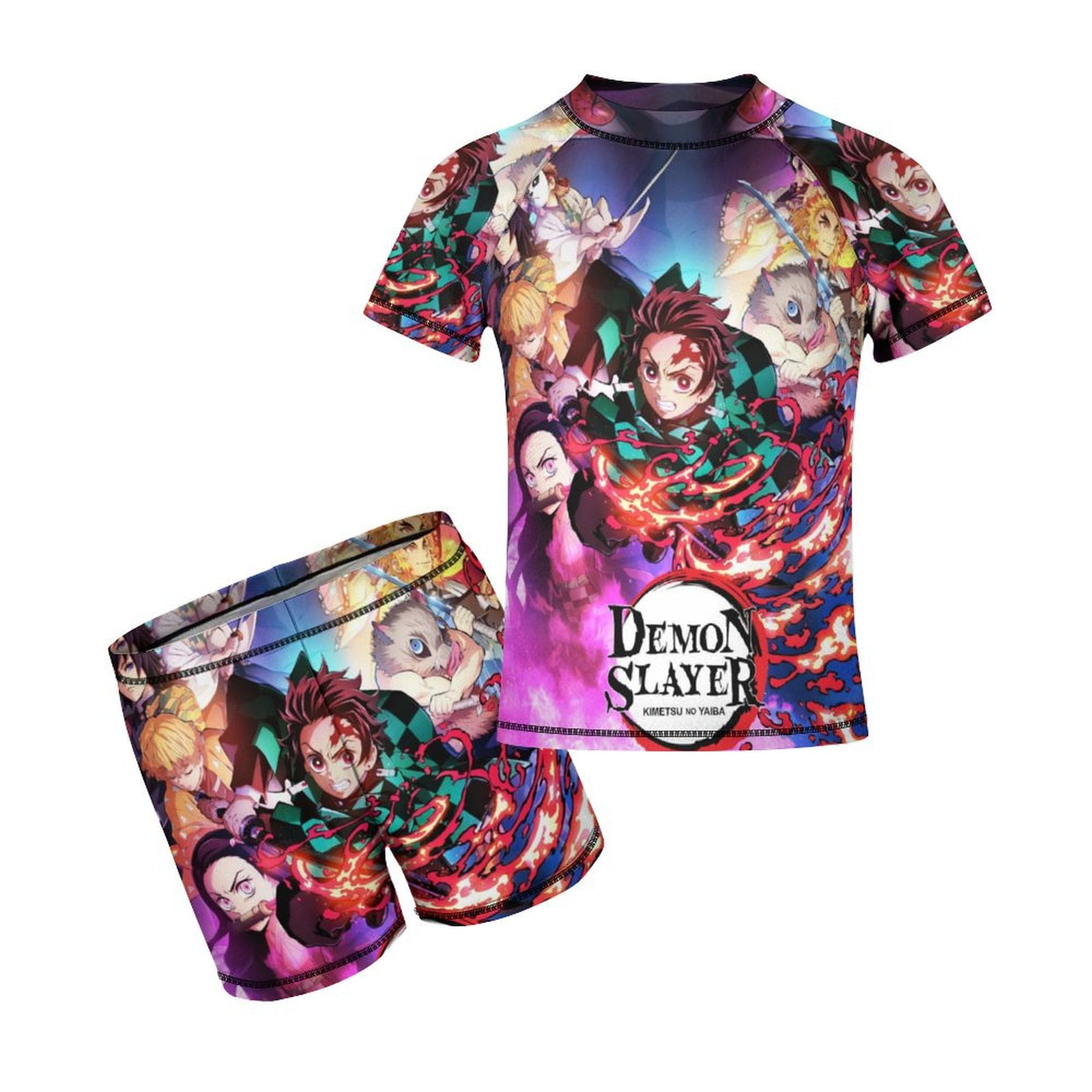 Demon Slayer Boys 2-Piece Swimsuit Set, Short Sleeve Rash Guard & Swim ...