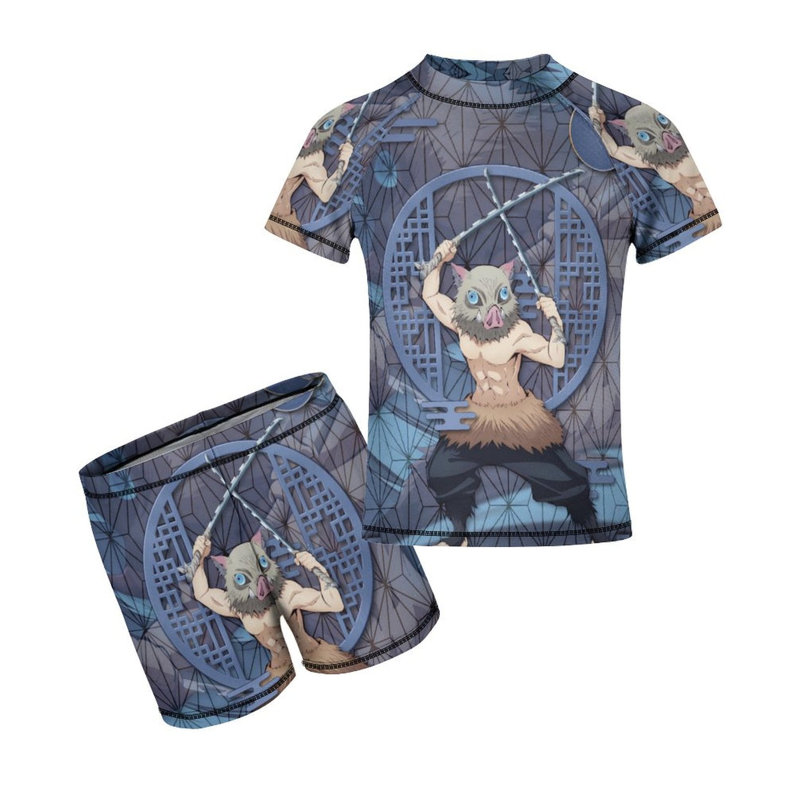 Demon Slayer Boys 2-Piece Swimsuit Set, Short Sleeve Rash Guard & Swim ...