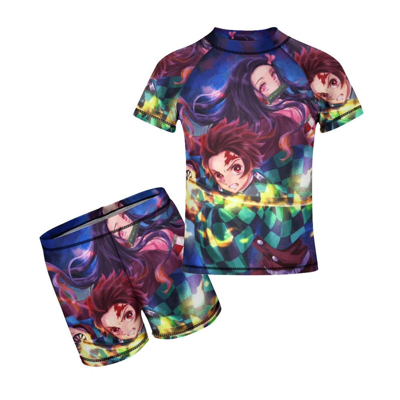 Demon Slayer Boys 2-Piece Swimsuit Set, Short Sleeve Rash Guard & Swim ...