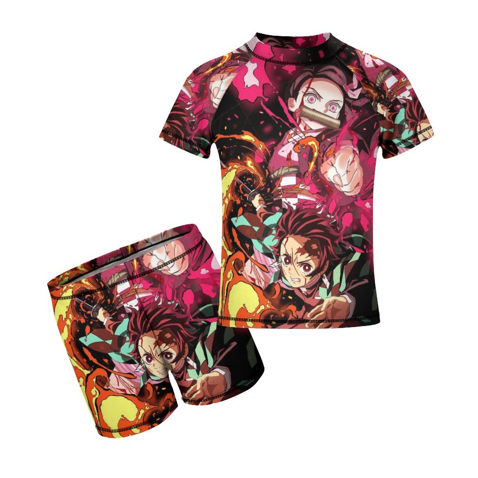 Demon Slayer Boys 2-Piece Swimsuit Set, Short Sleeve Rash Guard & Swim ...