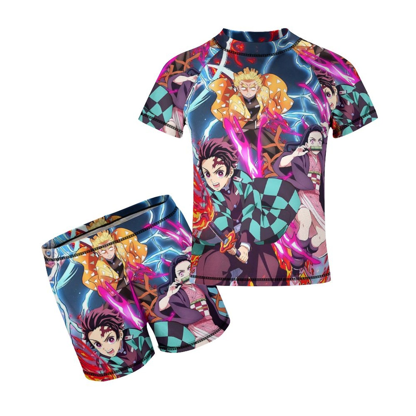 Demon Slayer Boys 2-Piece Swimsuit Set, Short Sleeve Rash Guard & Swim ...