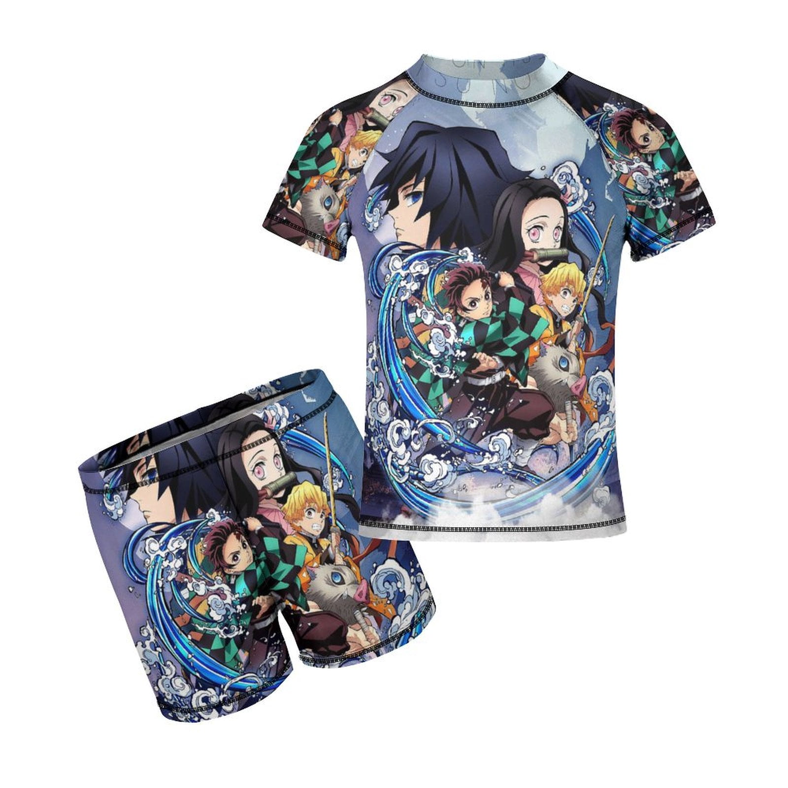 Demon Slayer Boys 2-Piece Swimsuit Set, Short Sleeve Rash Guard & Swim ...