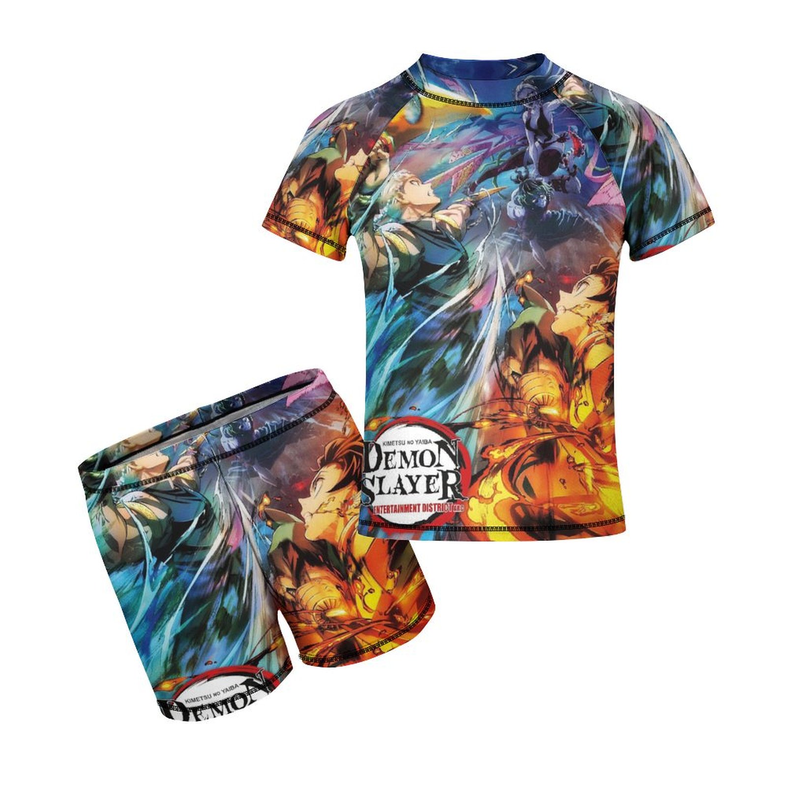 Demon Slayer Boys 2-Piece Swimsuit Set, Short Sleeve Rash Guard & Swim ...