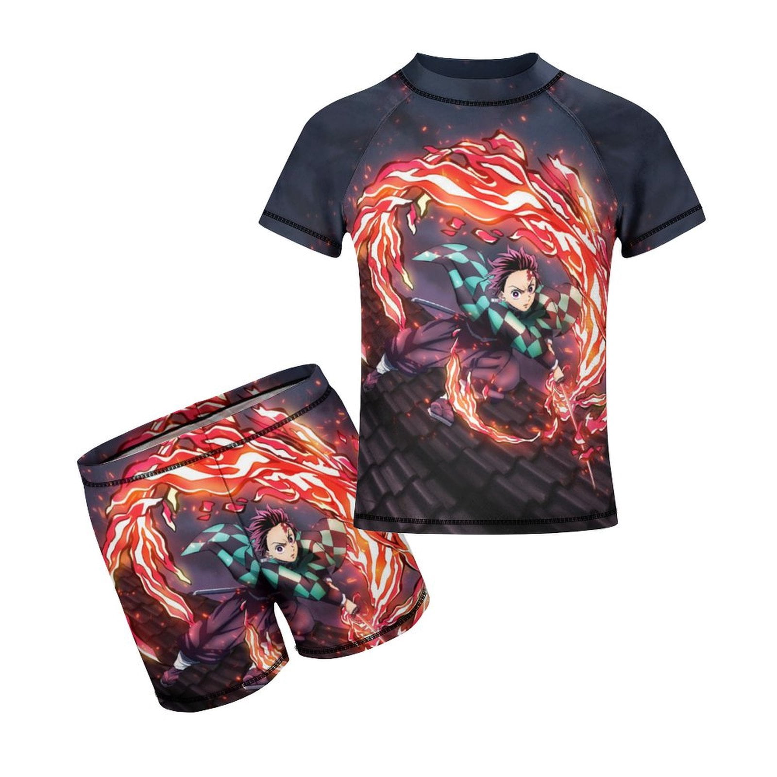 Demon Slayer Boys 2-Piece Swimsuit Set, Short Sleeve Rash Guard & Swim ...