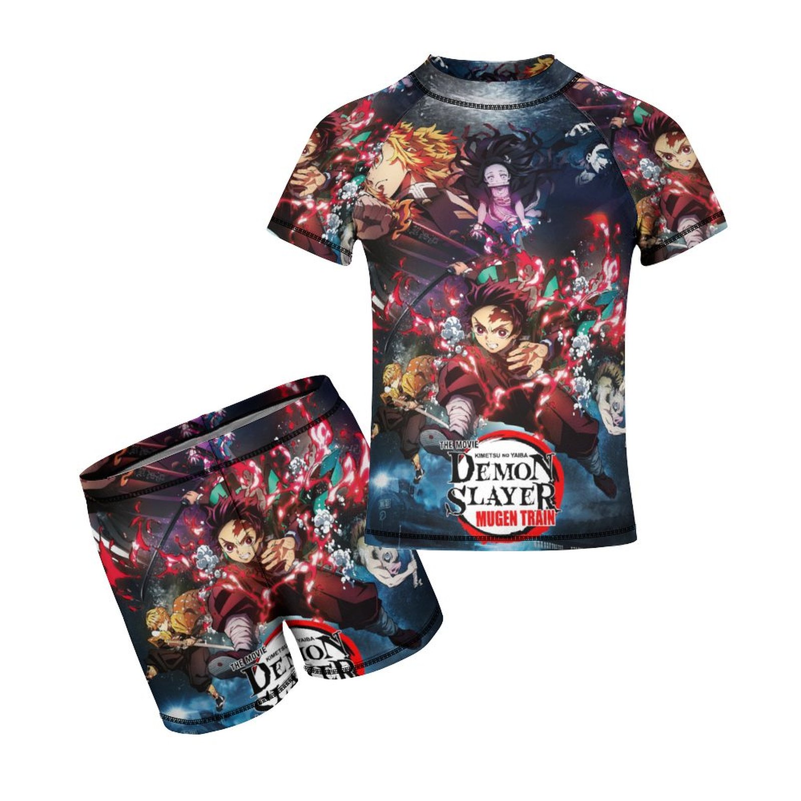 Demon Slayer Boys 2-Piece Swimsuit Set, Short Sleeve Rash Guard & Swim ...