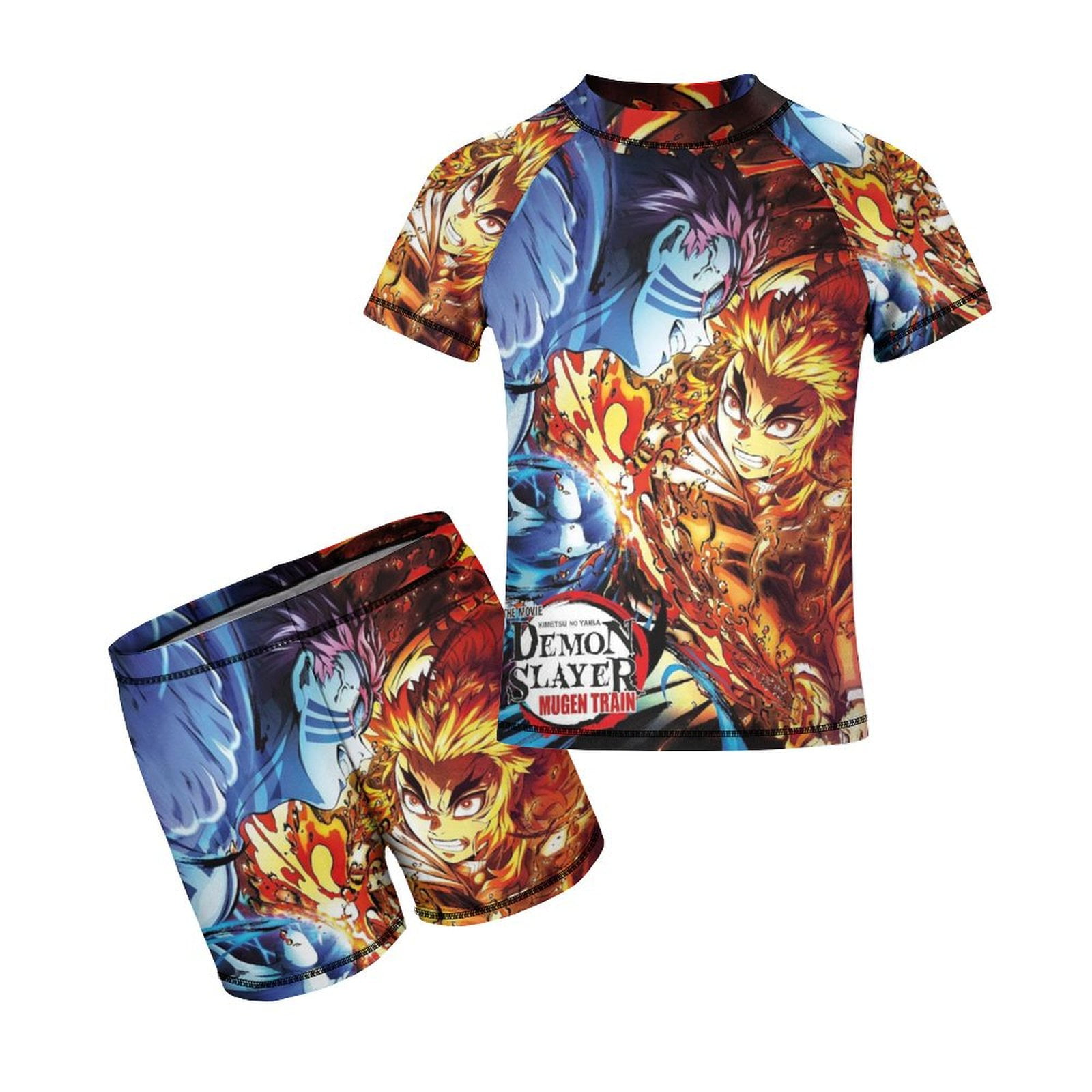 Demon Slayer Boys 2-Piece Swimsuit Set, Short Sleeve Rash Guard & Swim ...