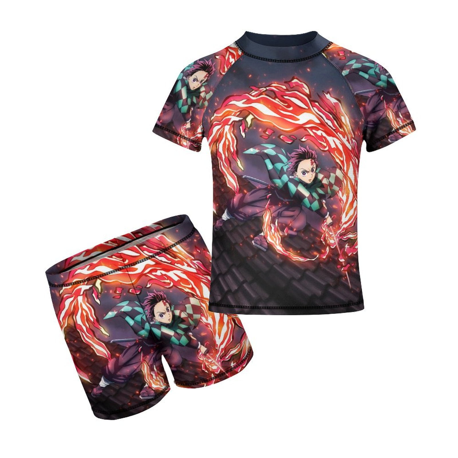 Demon Slayer Boys 2-Piece Swimsuit Set, Short Sleeve Rash Guard & Swim ...