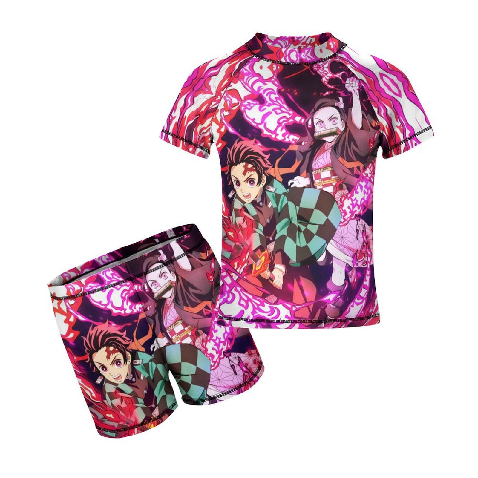 Demon Slayer Boys 2-Piece Swimsuit Set, Short Sleeve Rash Guard & Swim ...