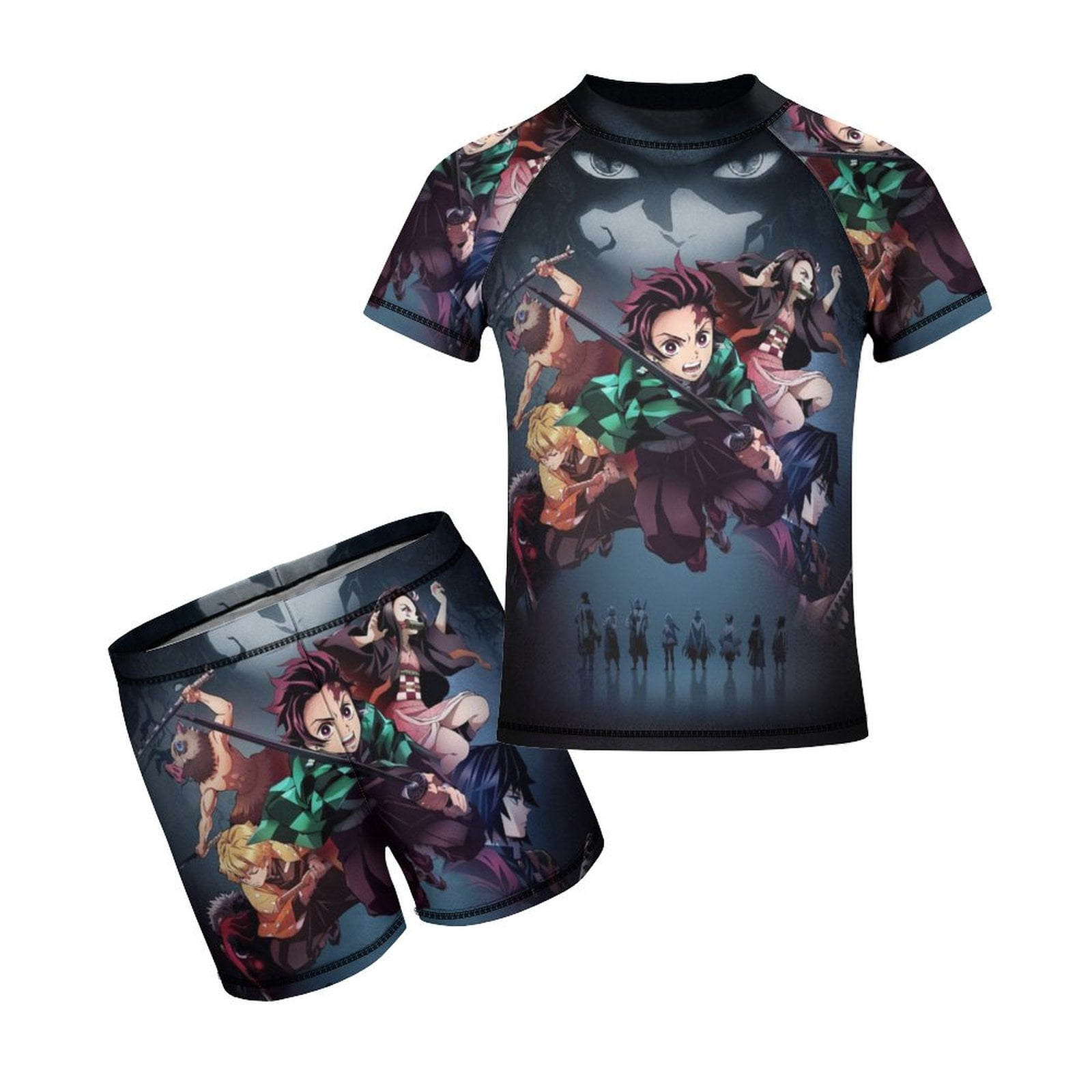 Demon Slayer Boys 2-Piece Swimsuit Set, Short Sleeve Rash Guard & Swim ...