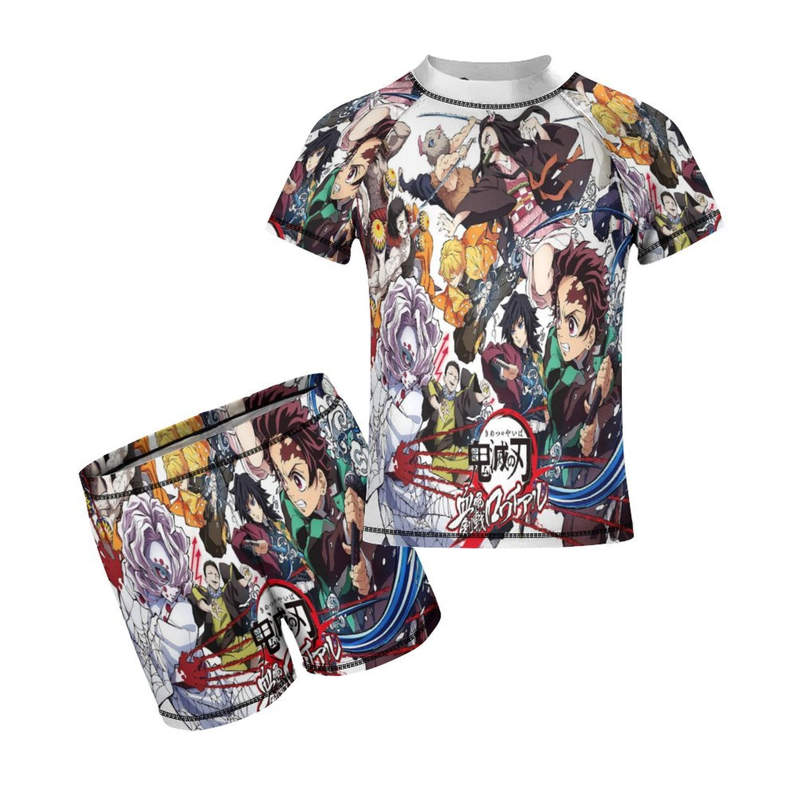 Demon Slayer Boys 2-Piece Swimsuit Set, Short Sleeve Rash Guard & Swim ...