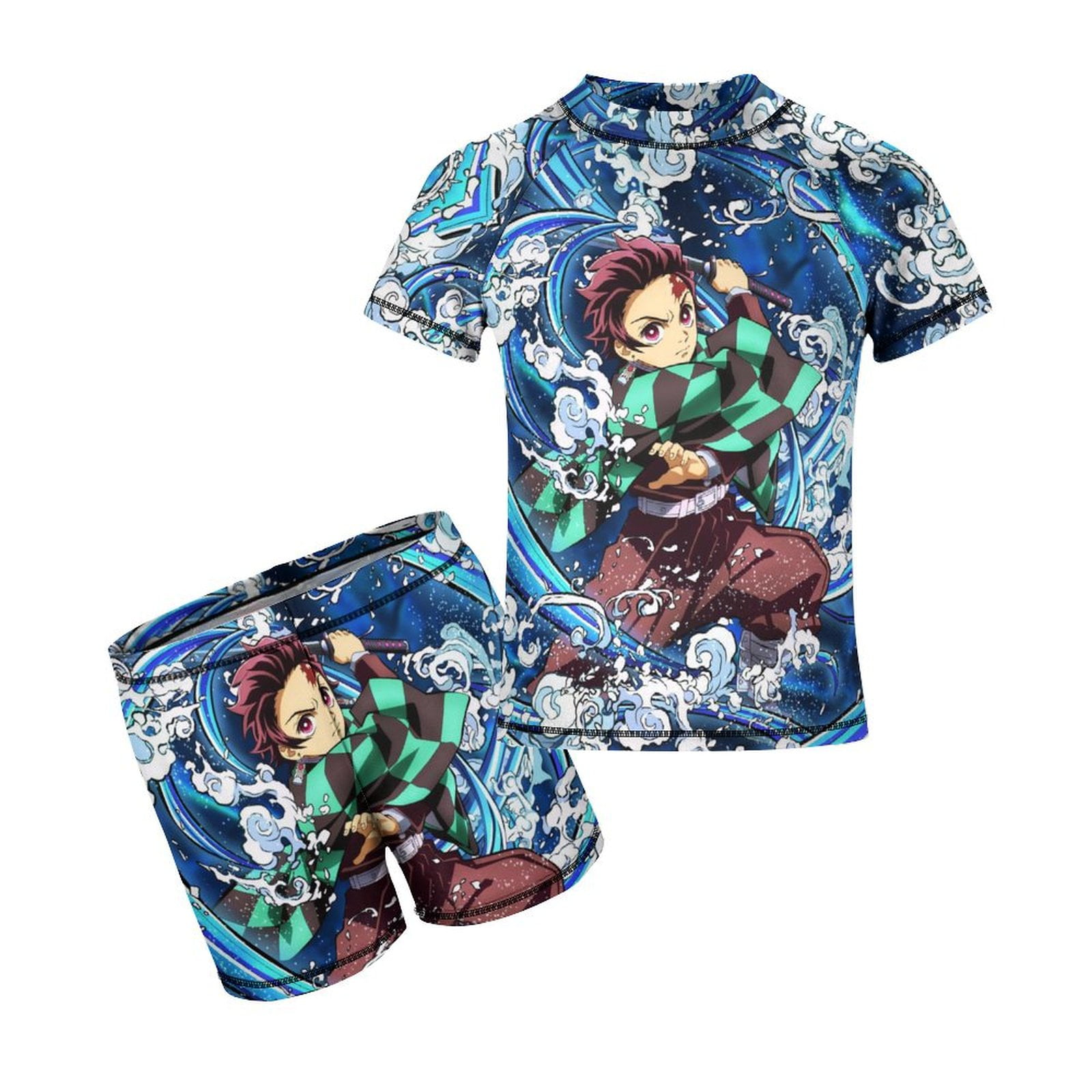 Demon Slayer Boys 2-Piece Swimsuit Set, Short Sleeve Rash Guard & Swim ...