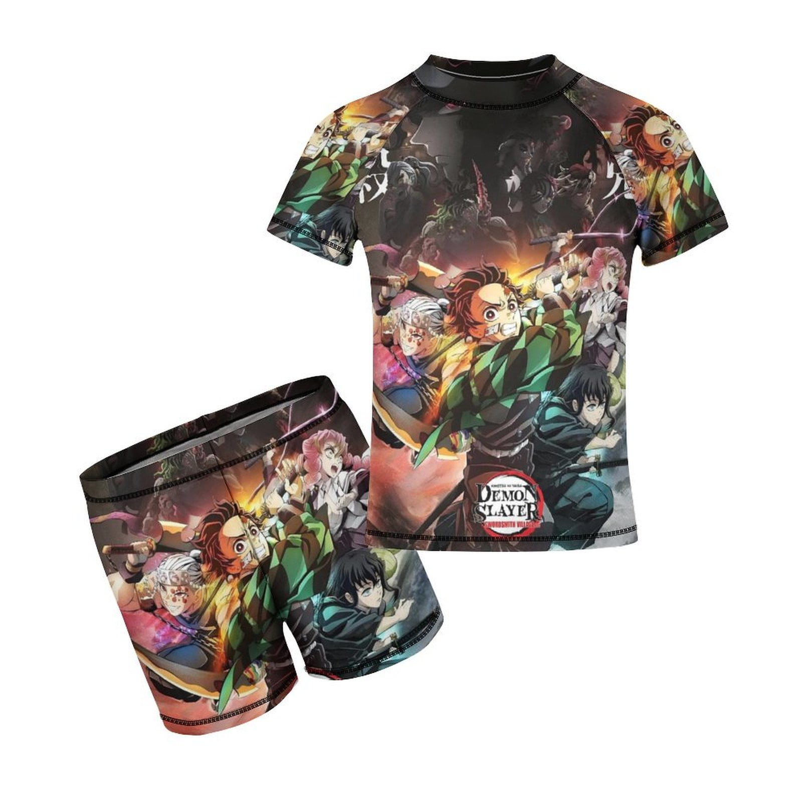 Demon Slayer Boys 2-Piece Swimsuit Set, Short Sleeve Rash Guard & Swim ...