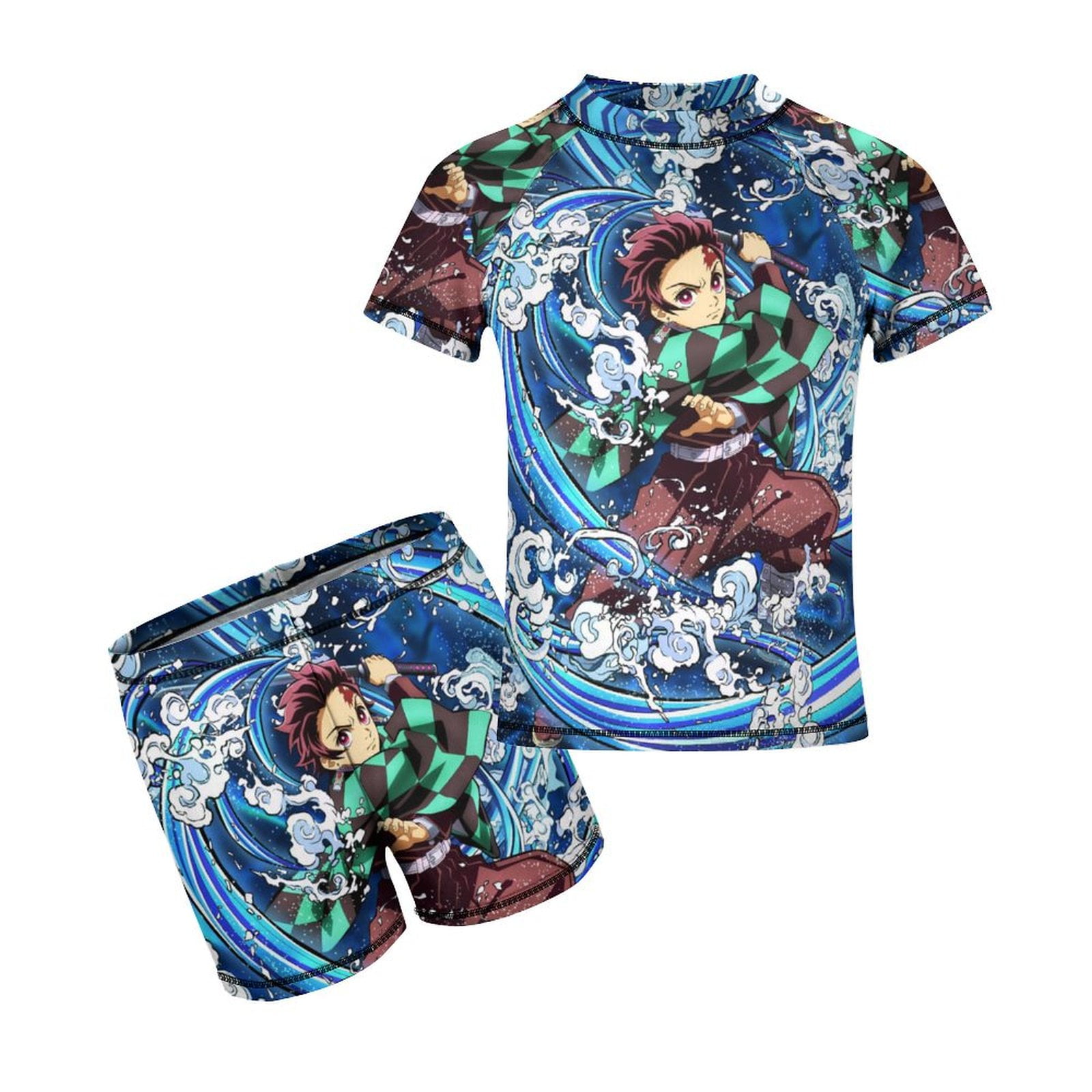 Demon Slayer Boys 2-Piece Swimsuit Set, Short Sleeve Rash Guard & Swim ...