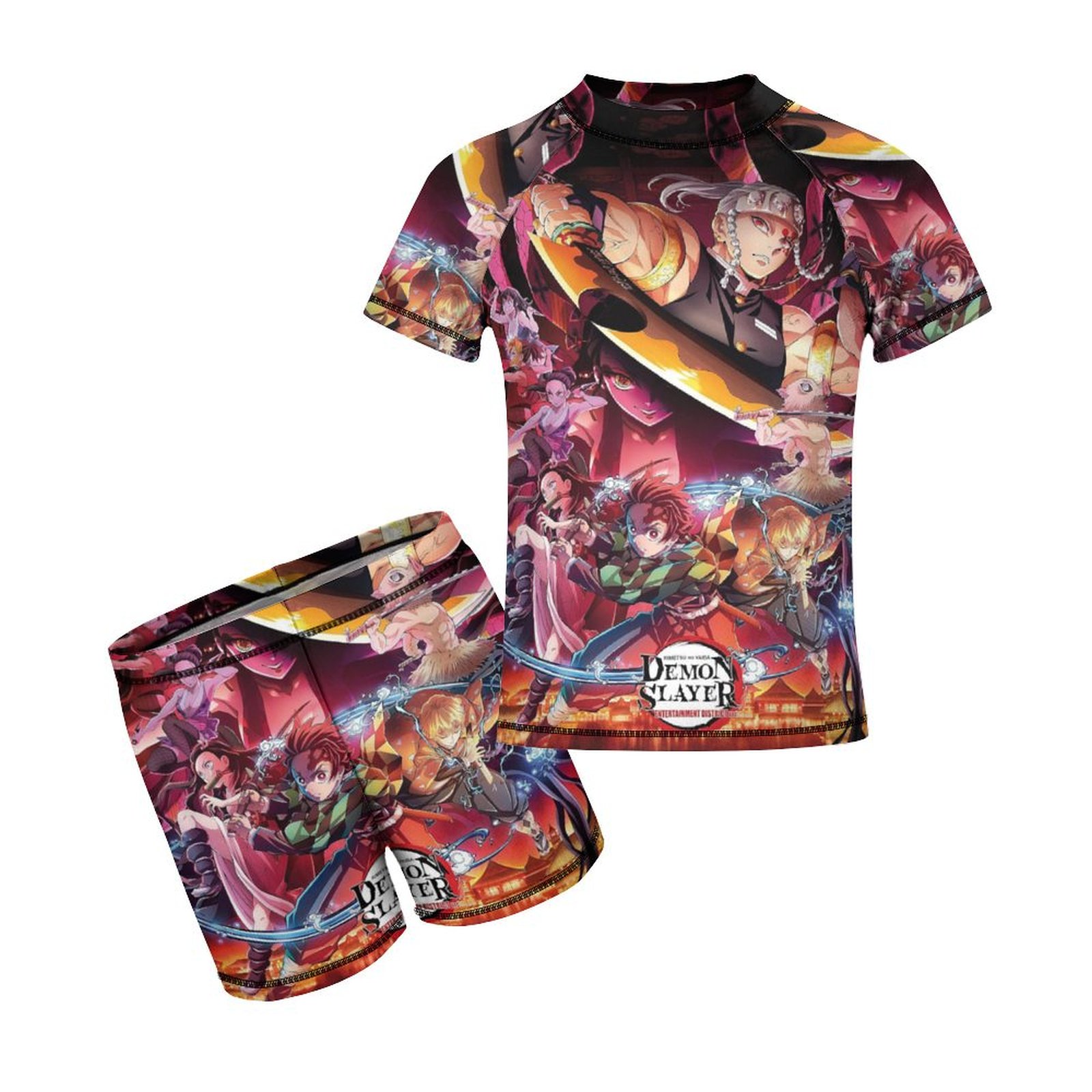 Demon Slayer Boys 2-Piece Swimsuit Set, Short Sleeve Rash Guard & Swim ...