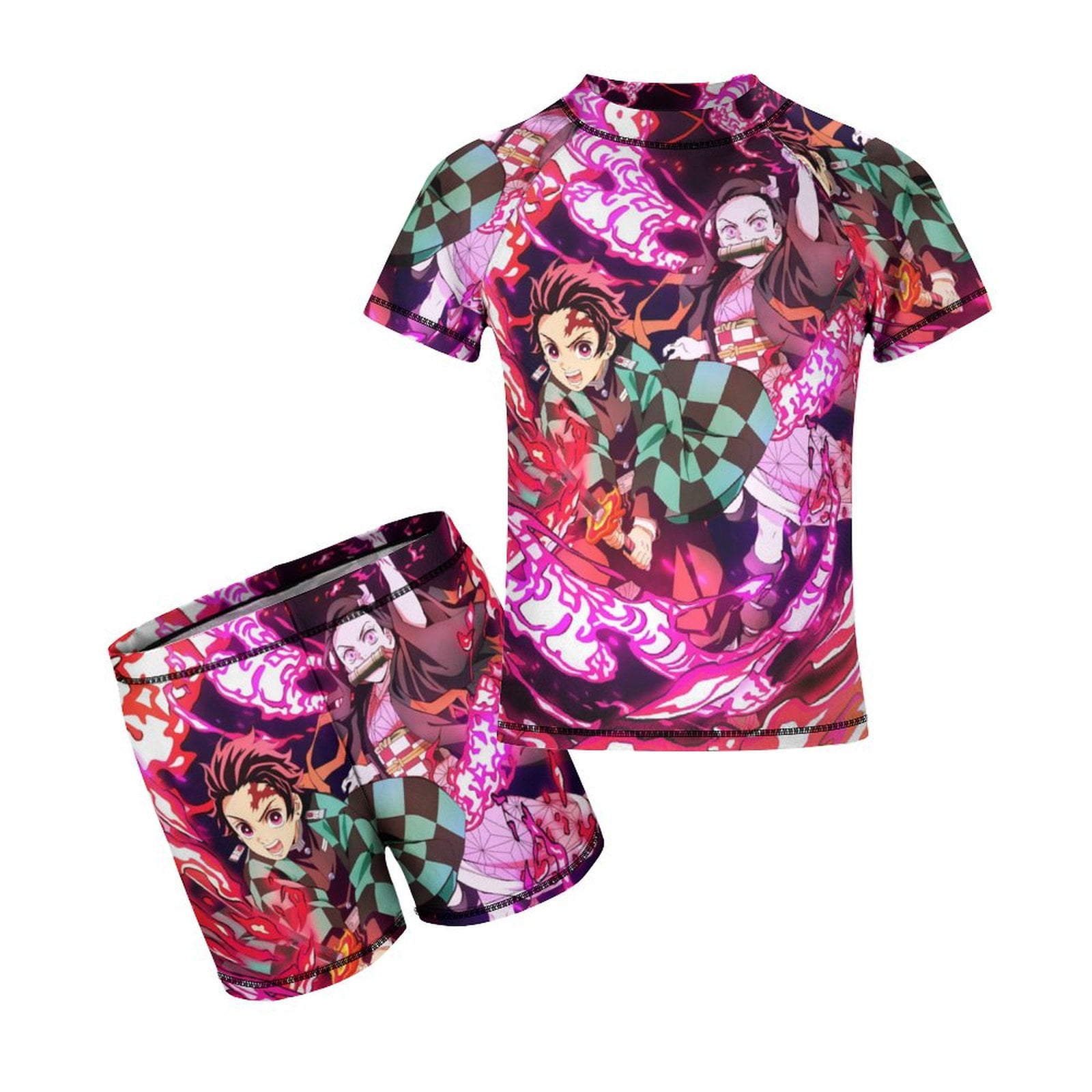 Demon Slayer Boys 2-Piece Swimsuit Set, Short Sleeve Rash Guard & Swim ...