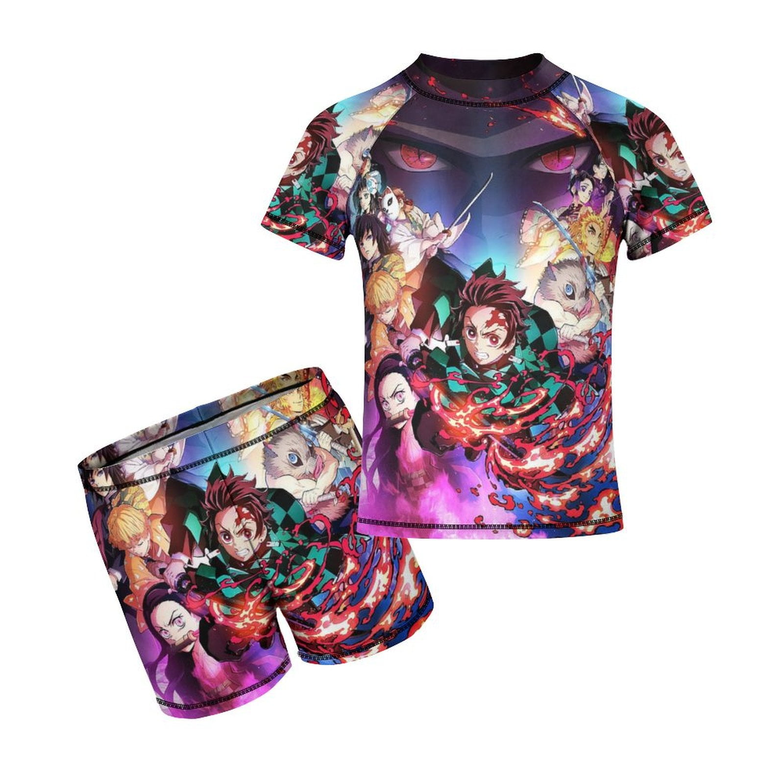 Demon Slayer Boys 2-Piece Swimsuit Set, Short Sleeve Rash Guard & Swim ...