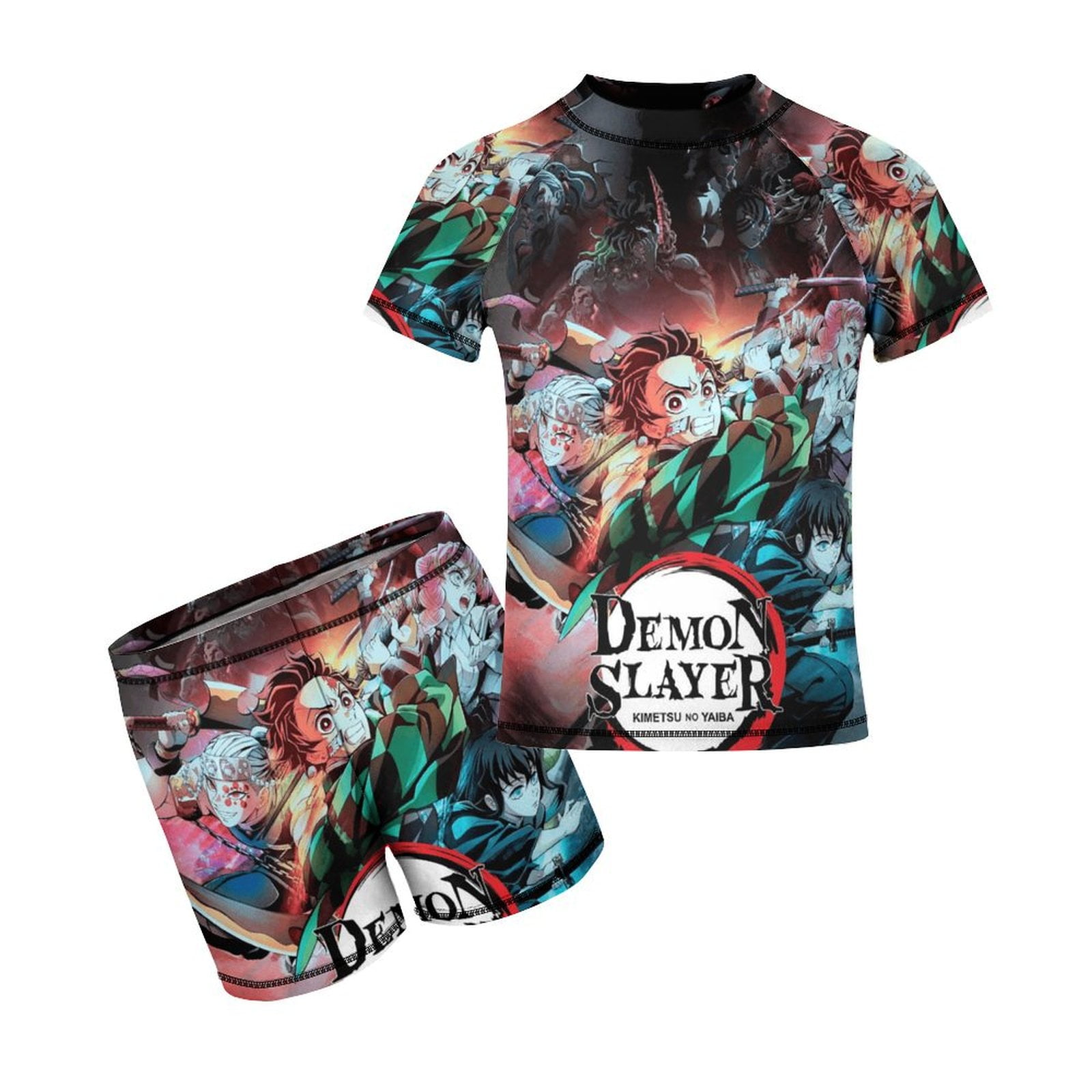 Demon Slayer Boys 2-Piece Swimsuit Set, Short Sleeve Rash Guard & Swim ...