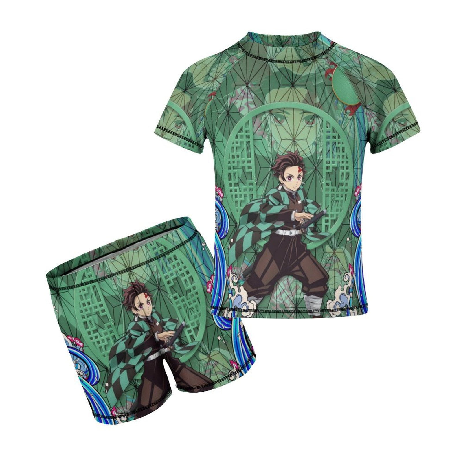 Demon Slayer Boys 2-Piece Swimsuit Set, Short Sleeve Rash Guard & Swim ...