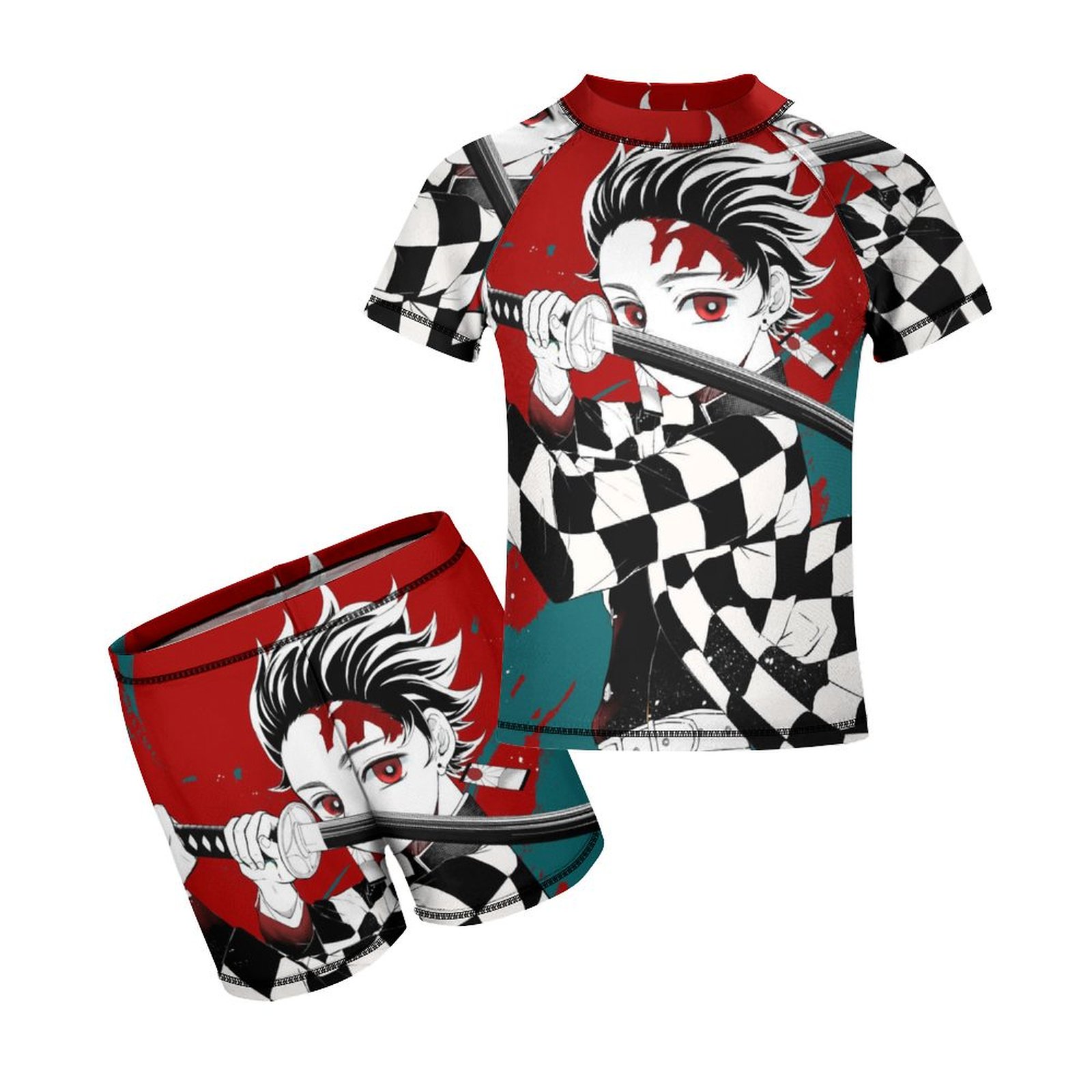 Demon Slayer Boys 2-Piece Swimsuit Set, Short Sleeve Rash Guard & Swim ...