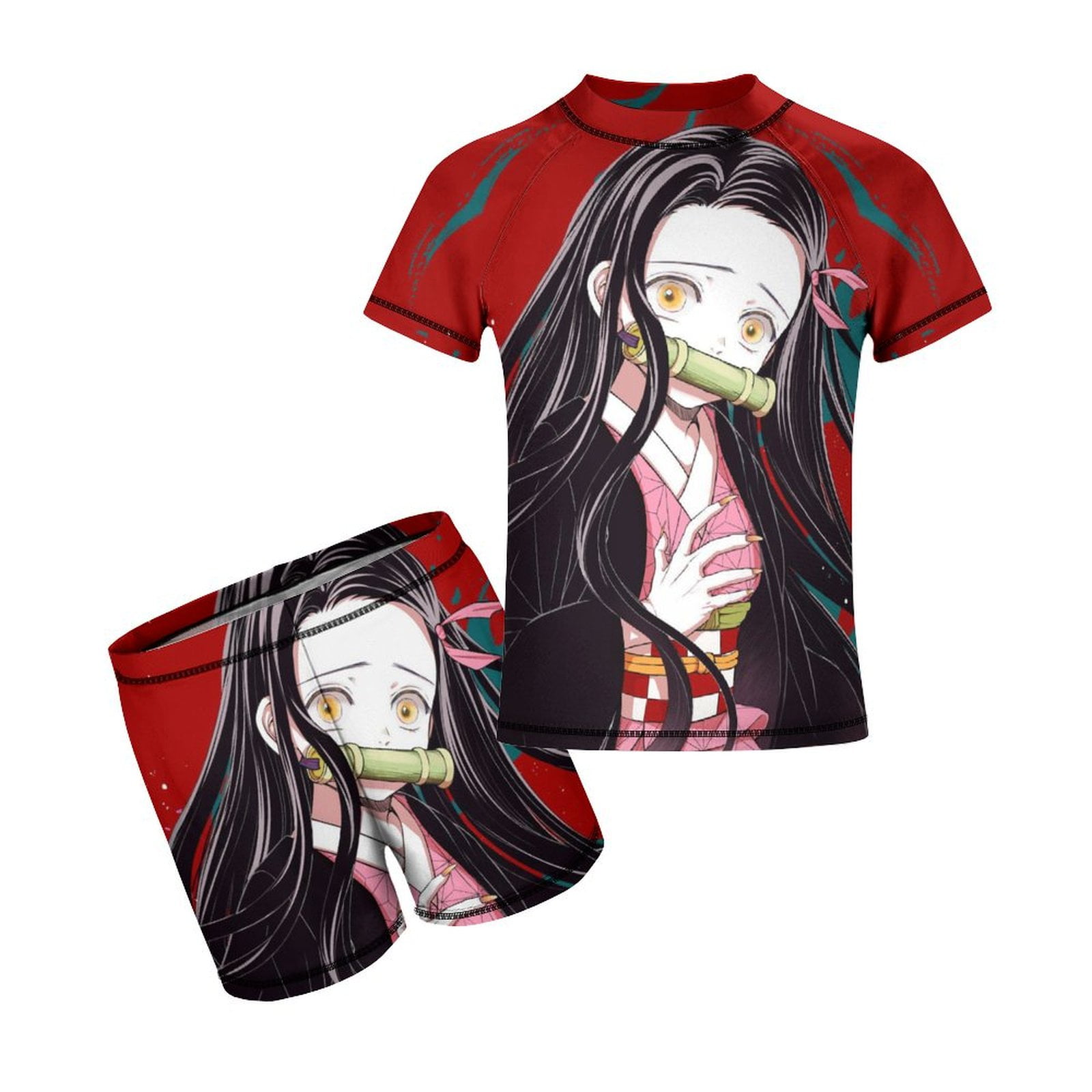 Demon Slayer Boys 2-Piece Swimsuit Set, Short Sleeve Rash Guard & Swim ...