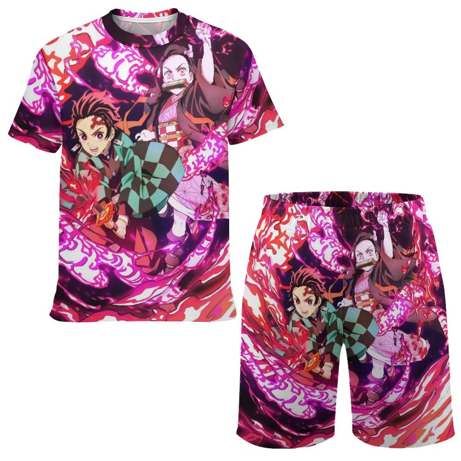 Demon Slayer Boys Girls Short Sleeve Mesh T-Shirt And Shorts Outfit Set ...