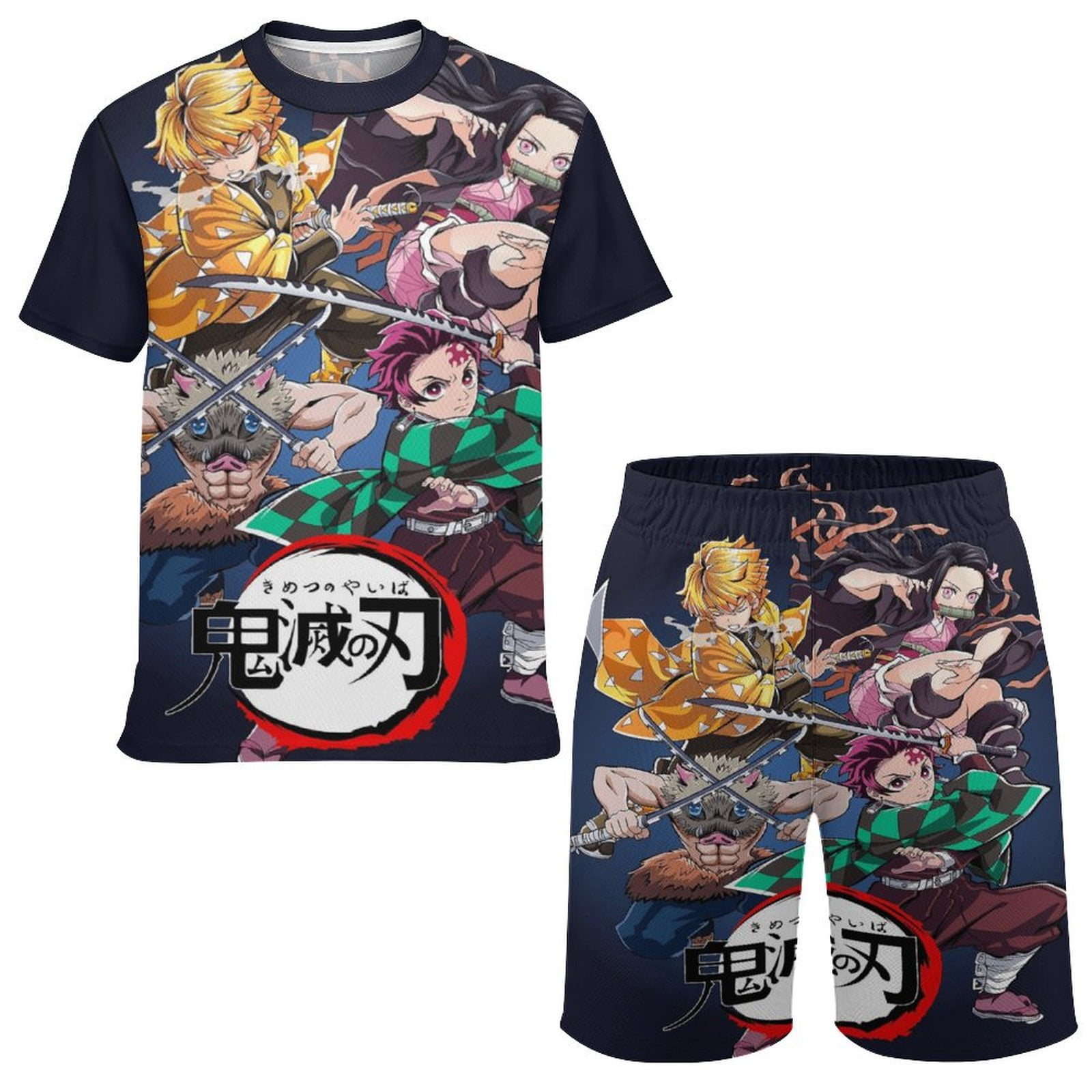 Demon Slayer Boys Girls Short Sleeve Mesh T-Shirt And Shorts Outfit Set ...