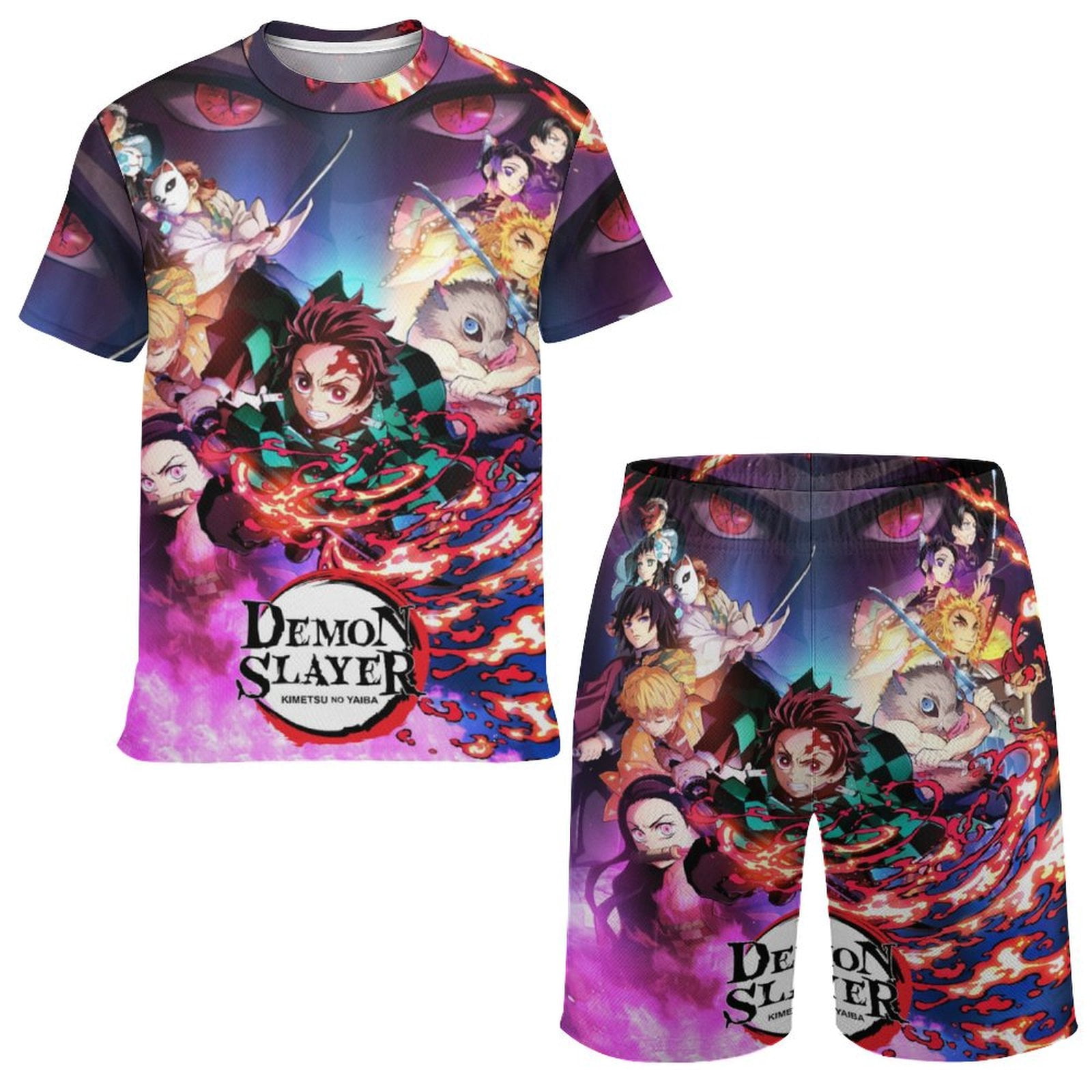 Demon Slayer Boys Girls Short Sleeve Mesh T-Shirt And Shorts Outfit Set ...