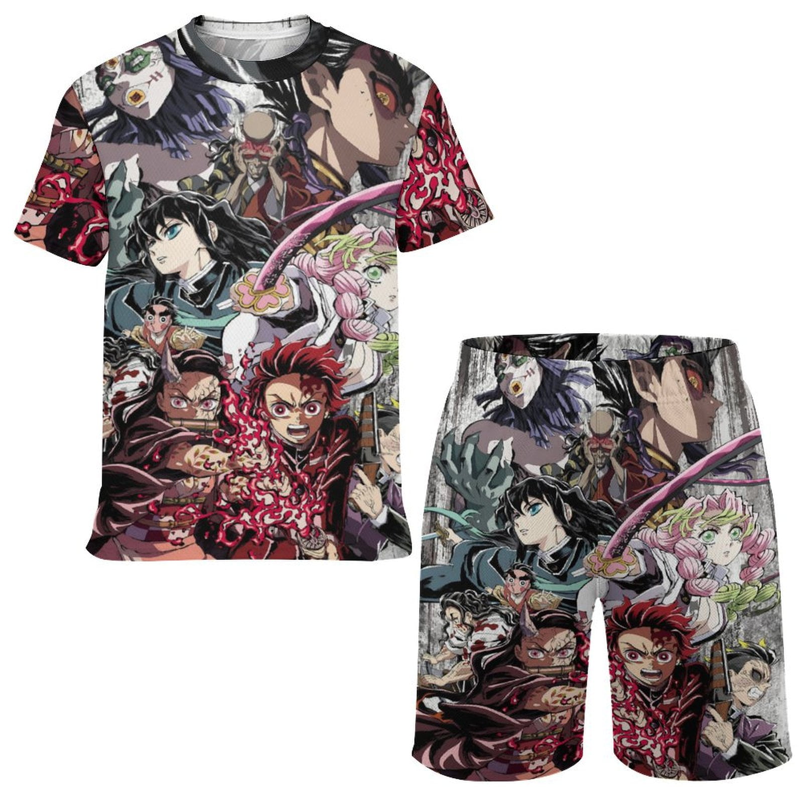 Demon Slayer Boys Girls Short Sleeve Mesh T-Shirt And Shorts Outfit Set ...