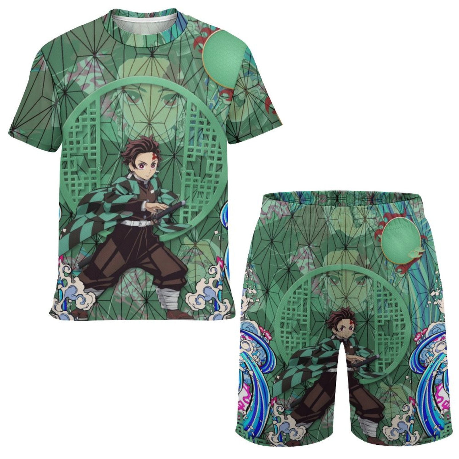 Demon Slayer Boys Girls Short Sleeve Mesh T-Shirt And Shorts Outfit Set ...