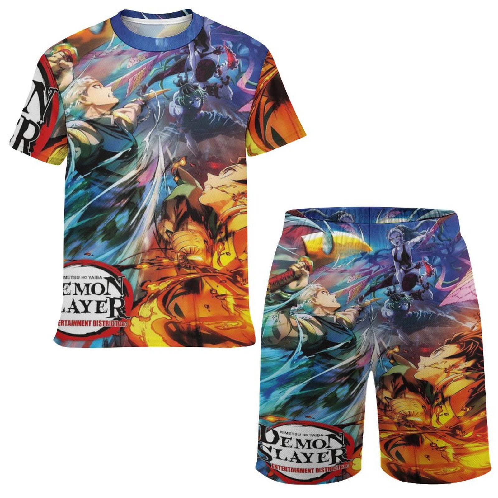 Demon Slayer Boys Girls Short Sleeve Mesh T-Shirt And Shorts Outfit Set ...
