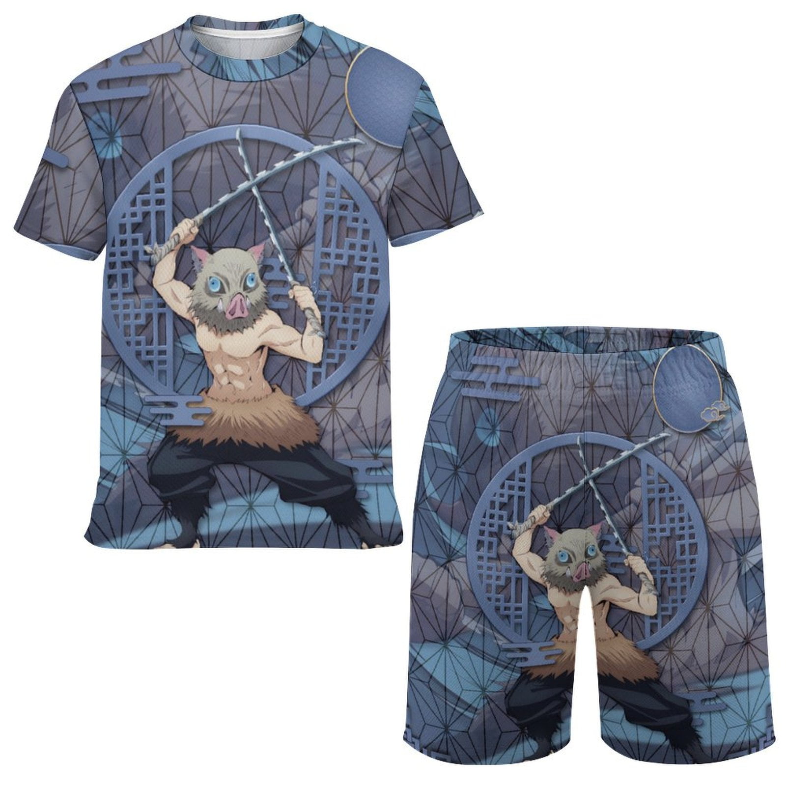 Demon Slayer Boys Girls Short Sleeve Mesh T-Shirt And Shorts Outfit Set ...