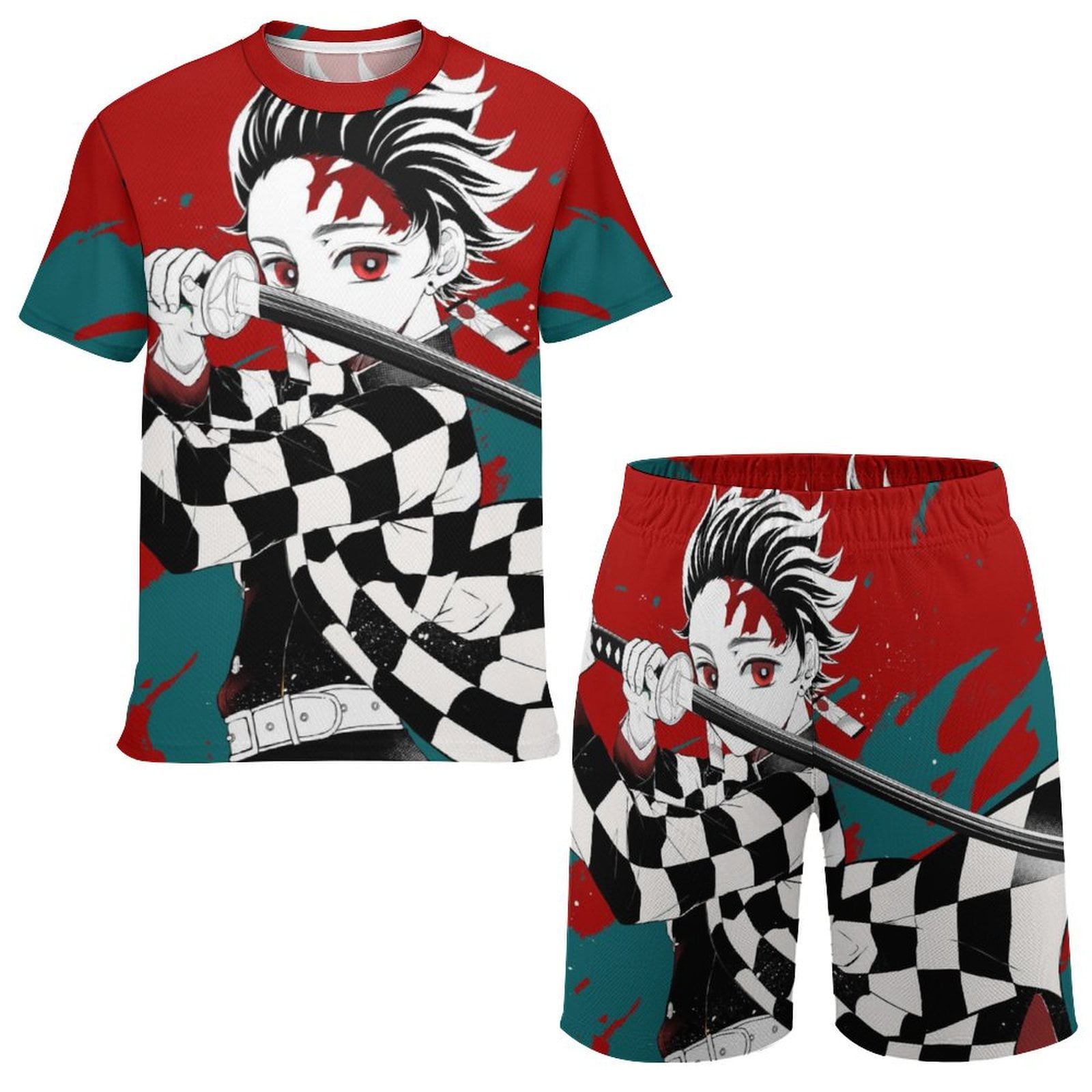 Demon Slayer Boys Girls Short Sleeve Mesh T-Shirt And Shorts Outfit Set ...