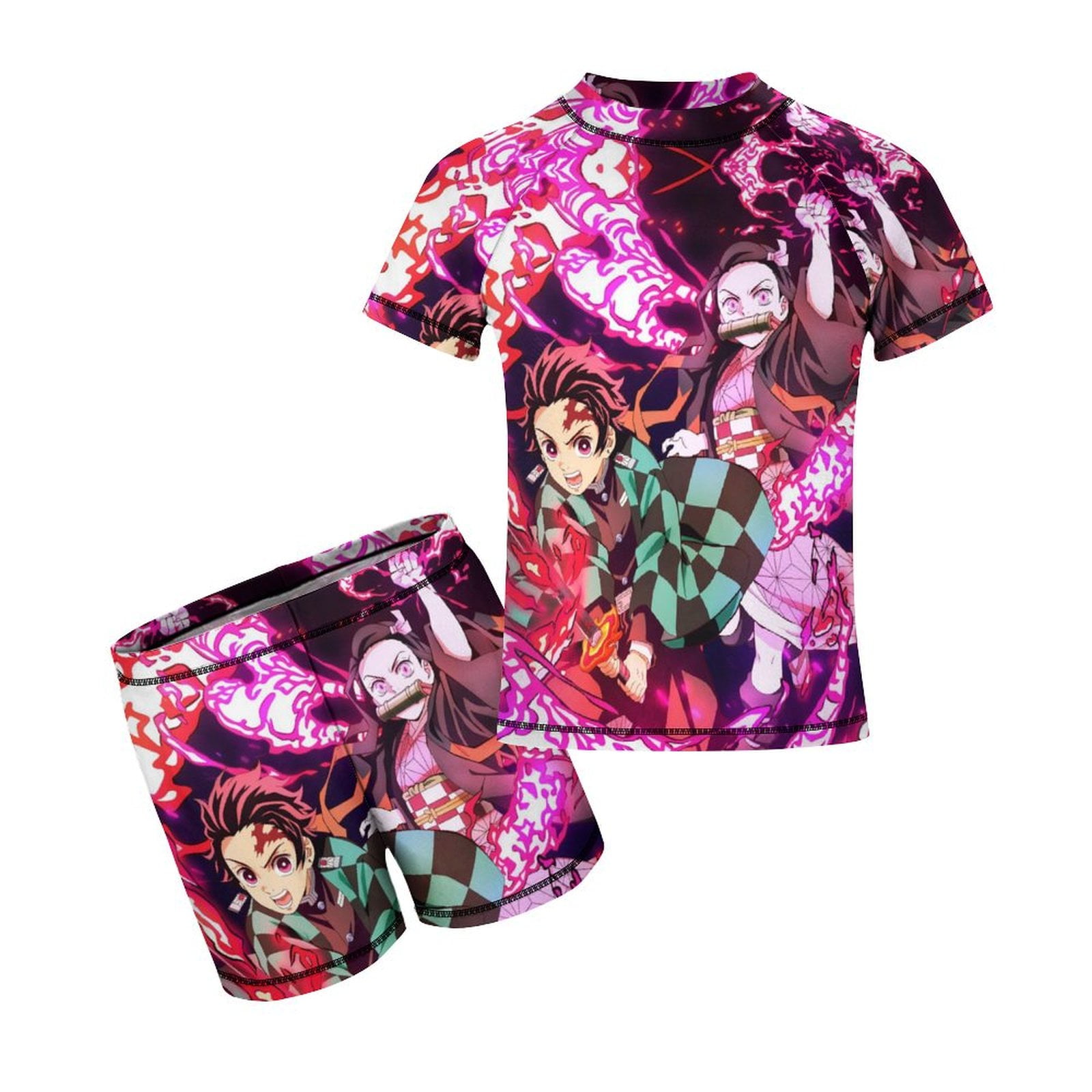 Demon Slayer Boys Rash Guard Set 2 Piece Swimsuits Short Sleeve Bathing ...