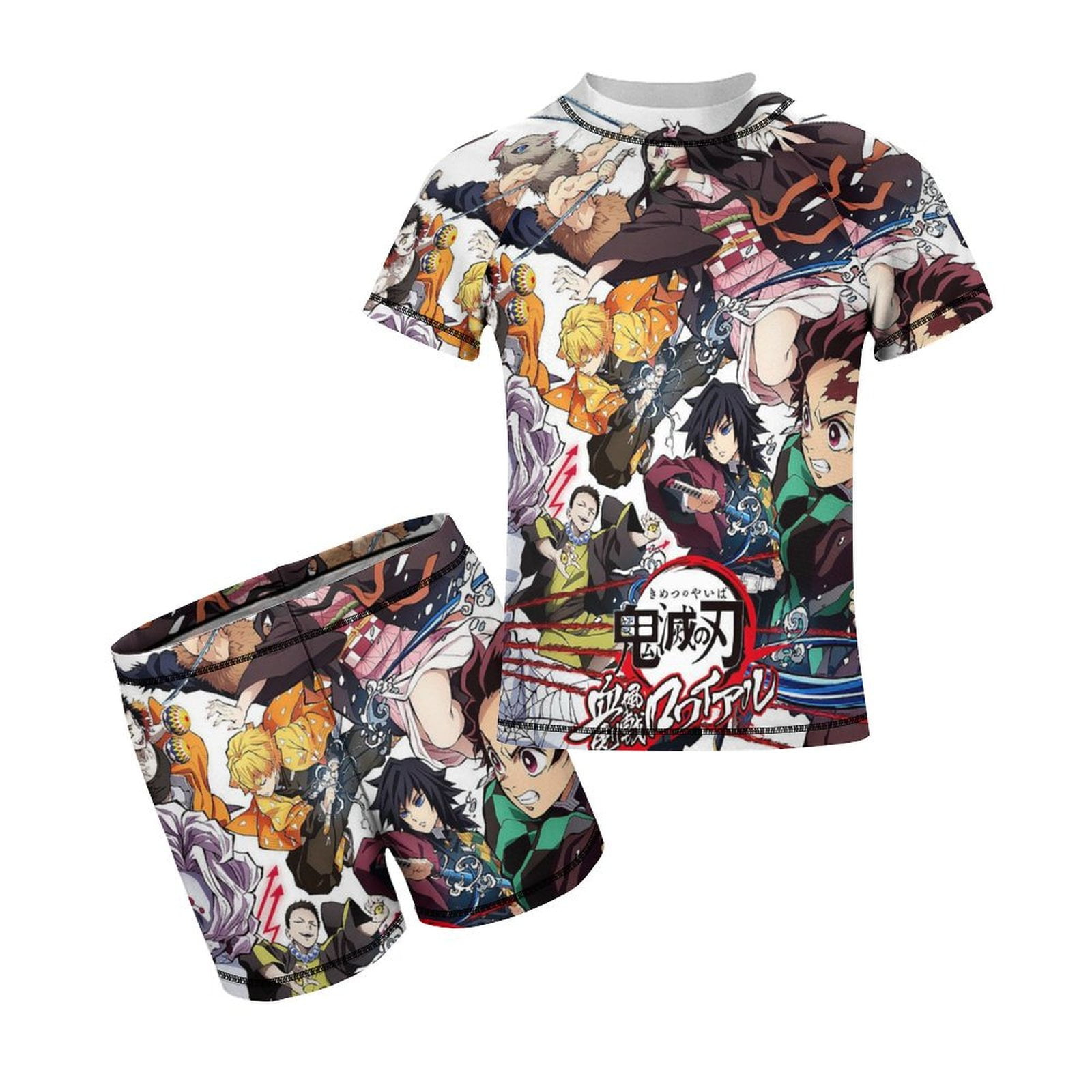 Demon Slayer Boys Rash Guard Set 2 Piece Swimsuits Short Sleeve Bathing ...