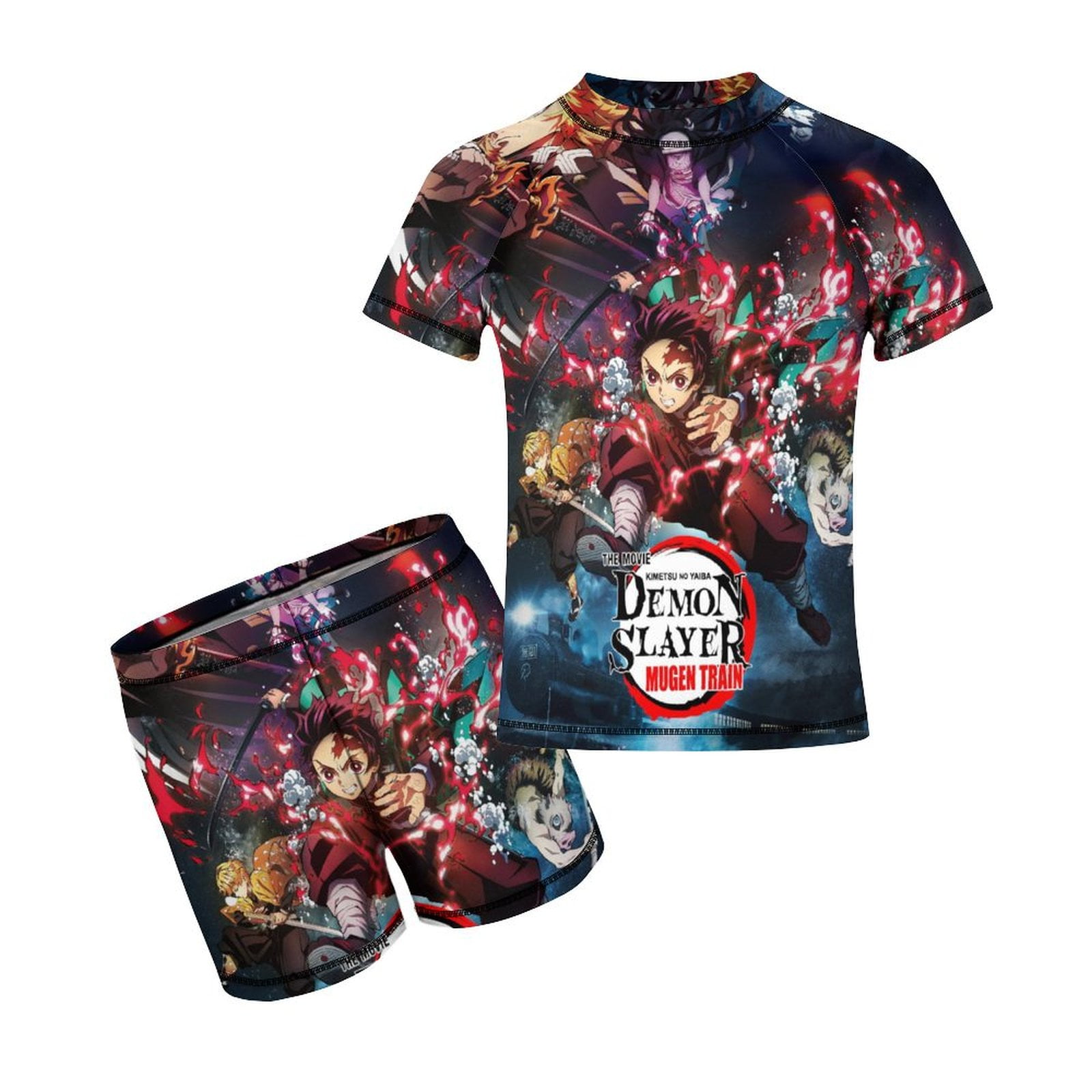 Demon Slayer Boys Rash Guard Set 2 Piece Swimsuits Short Sleeve Bathing ...