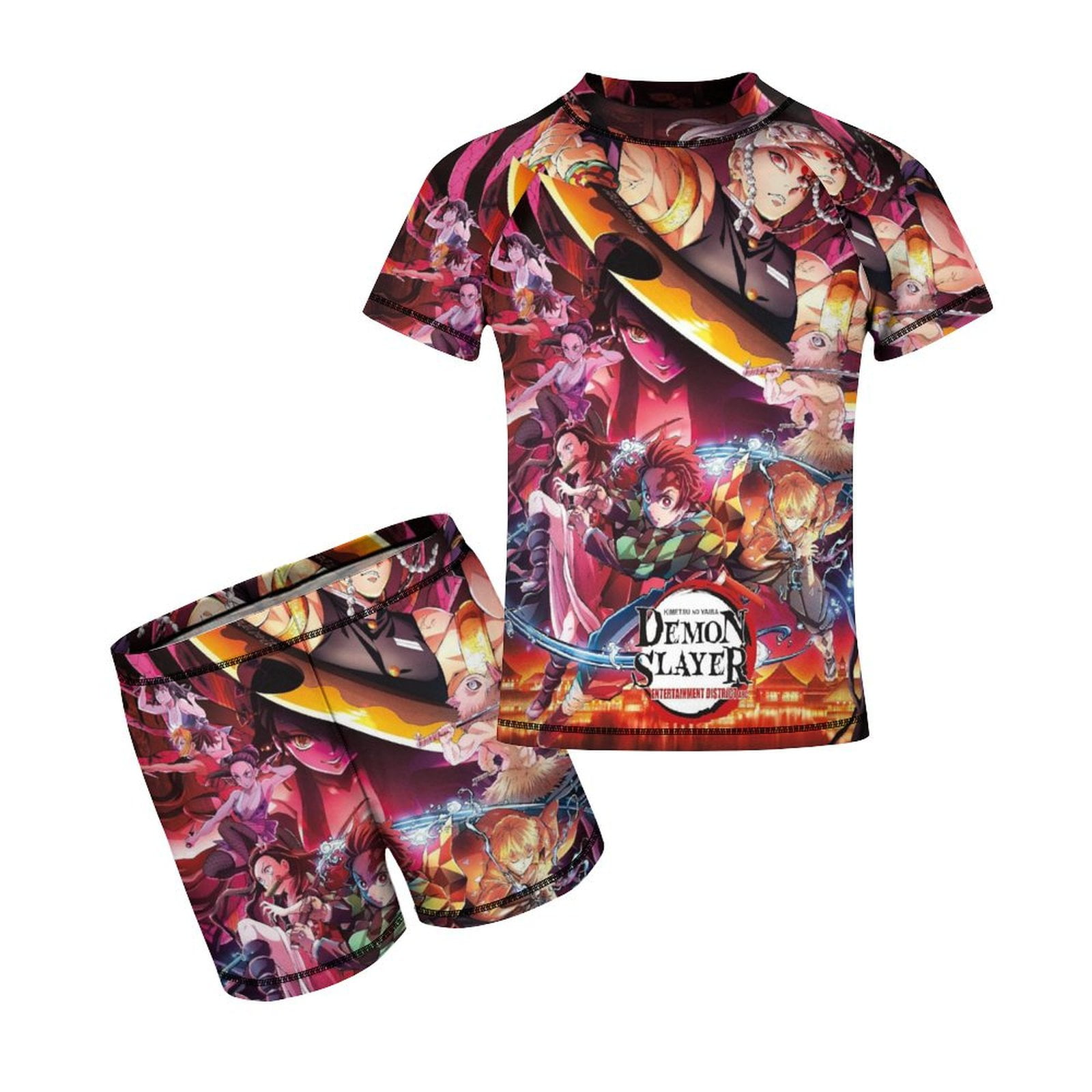 Demon Slayer Boys Rash Guard Set 2 Piece Swimsuits Short Sleeve Bathing ...