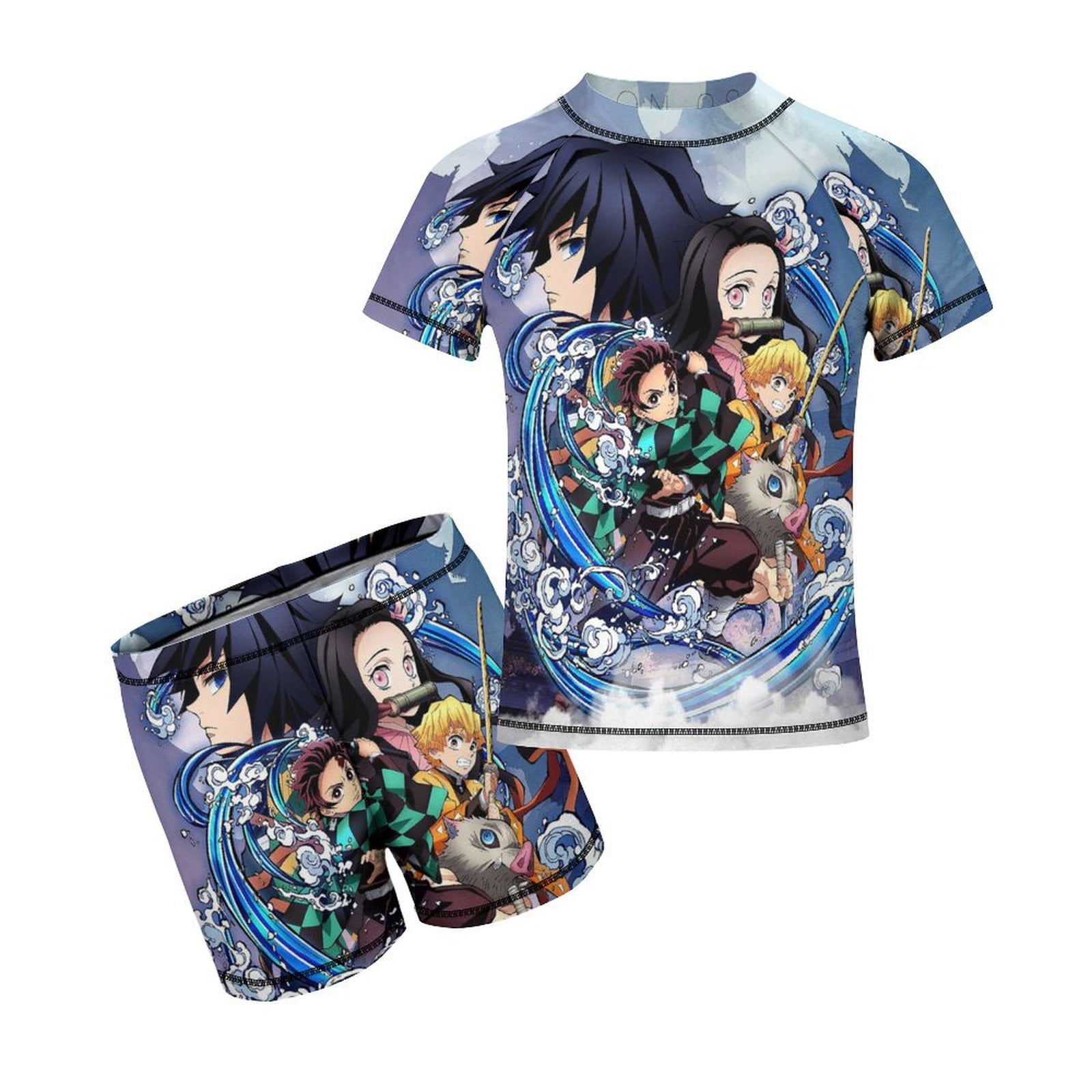 Demon Slayer Boys Rash Guard Set 2 Piece Swimsuits Short Sleeve Bathing ...