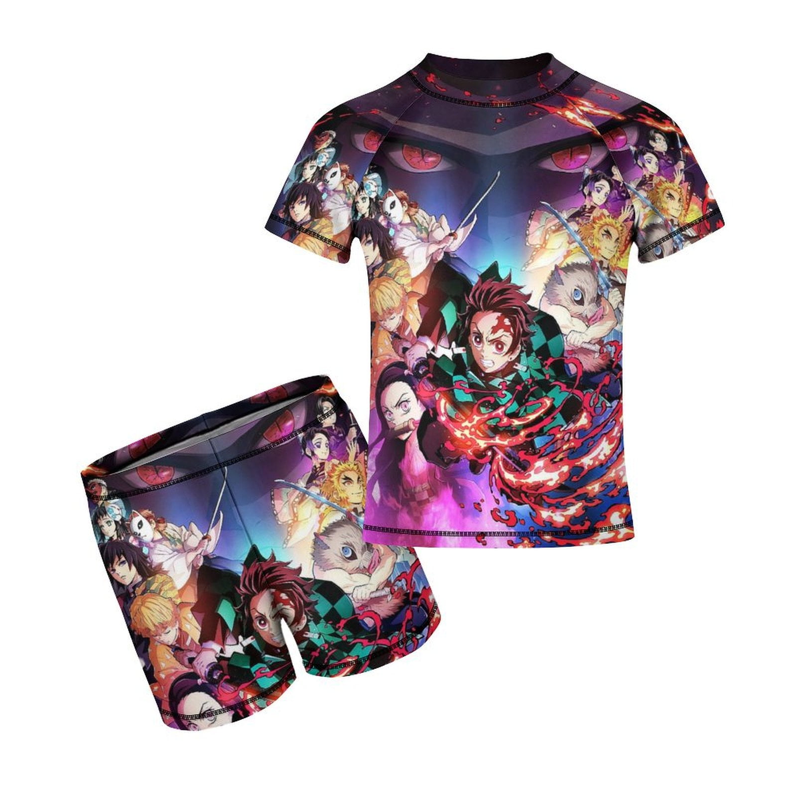 Demon Slayer Boys Rash Guard Set 2 Piece Swimsuits Short Sleeve Bathing ...