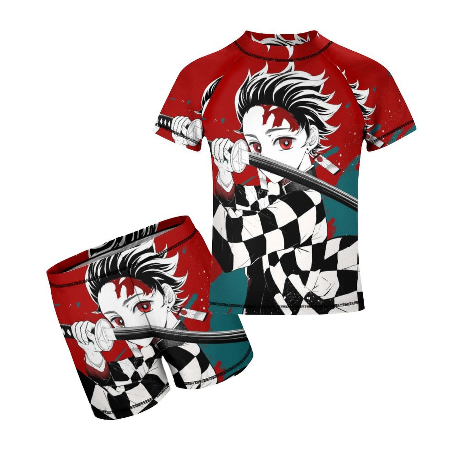 Demon Slayer Boys Rash Guard Set 2 Piece Swimsuits Short Sleeve Bathing ...